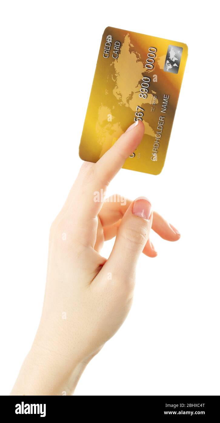 Hand holding credit card, isolated on white Stock Photo - Alamy