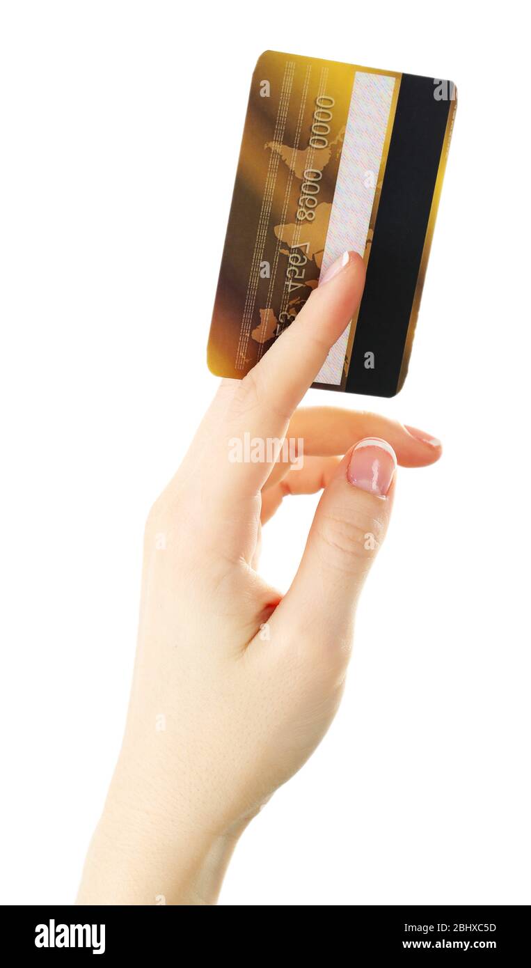 Hand holding credit card, isolated on white Stock Photo - Alamy