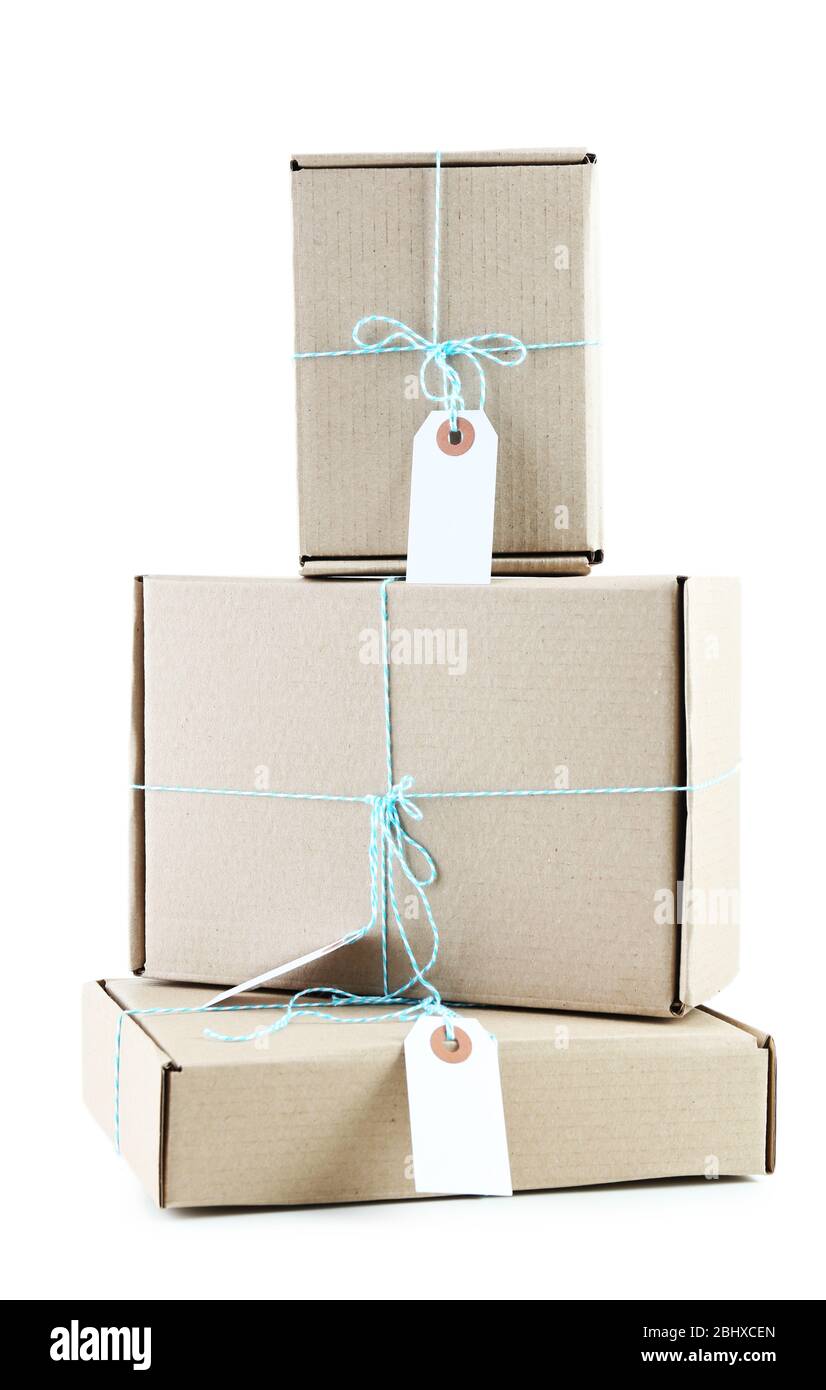 Mail package parcels isolated on white Stock Photo - Alamy