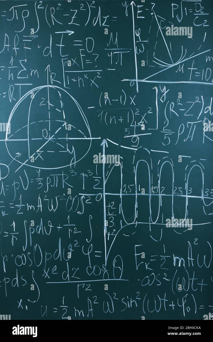 Maths formulas on chalkboard background Stock Photo - Alamy
