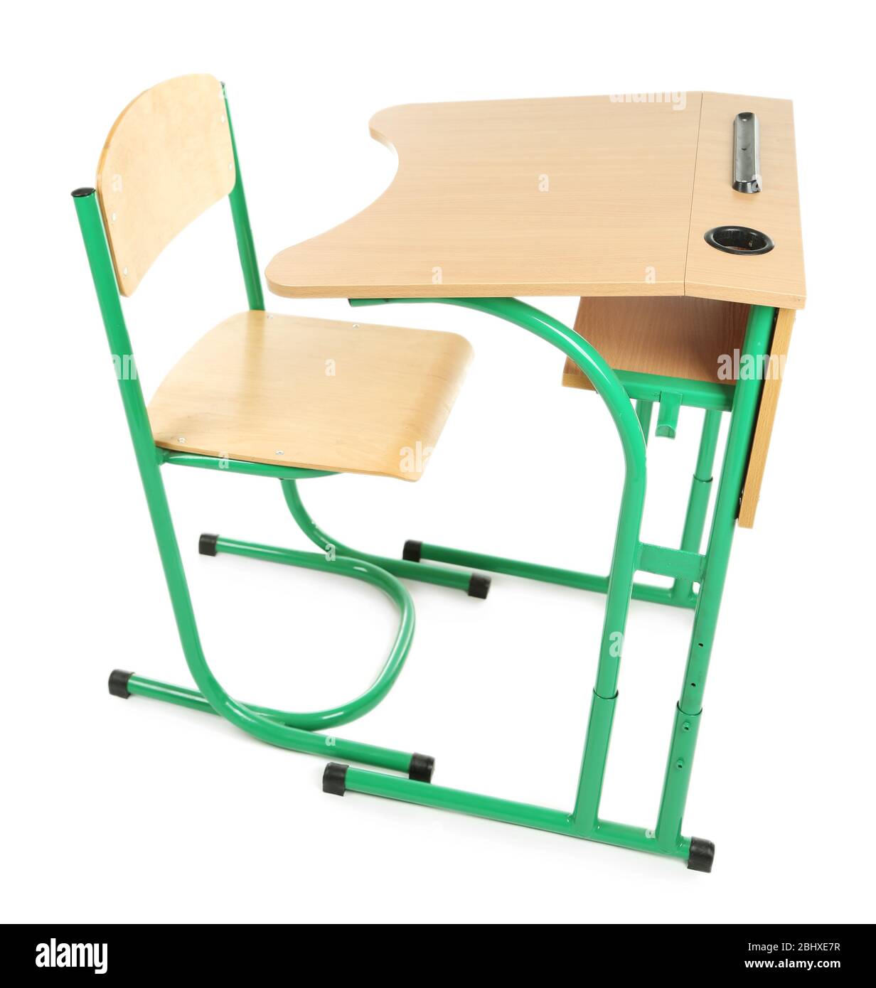 Wooden desk and chair isolated on white Stock Photo - Alamy