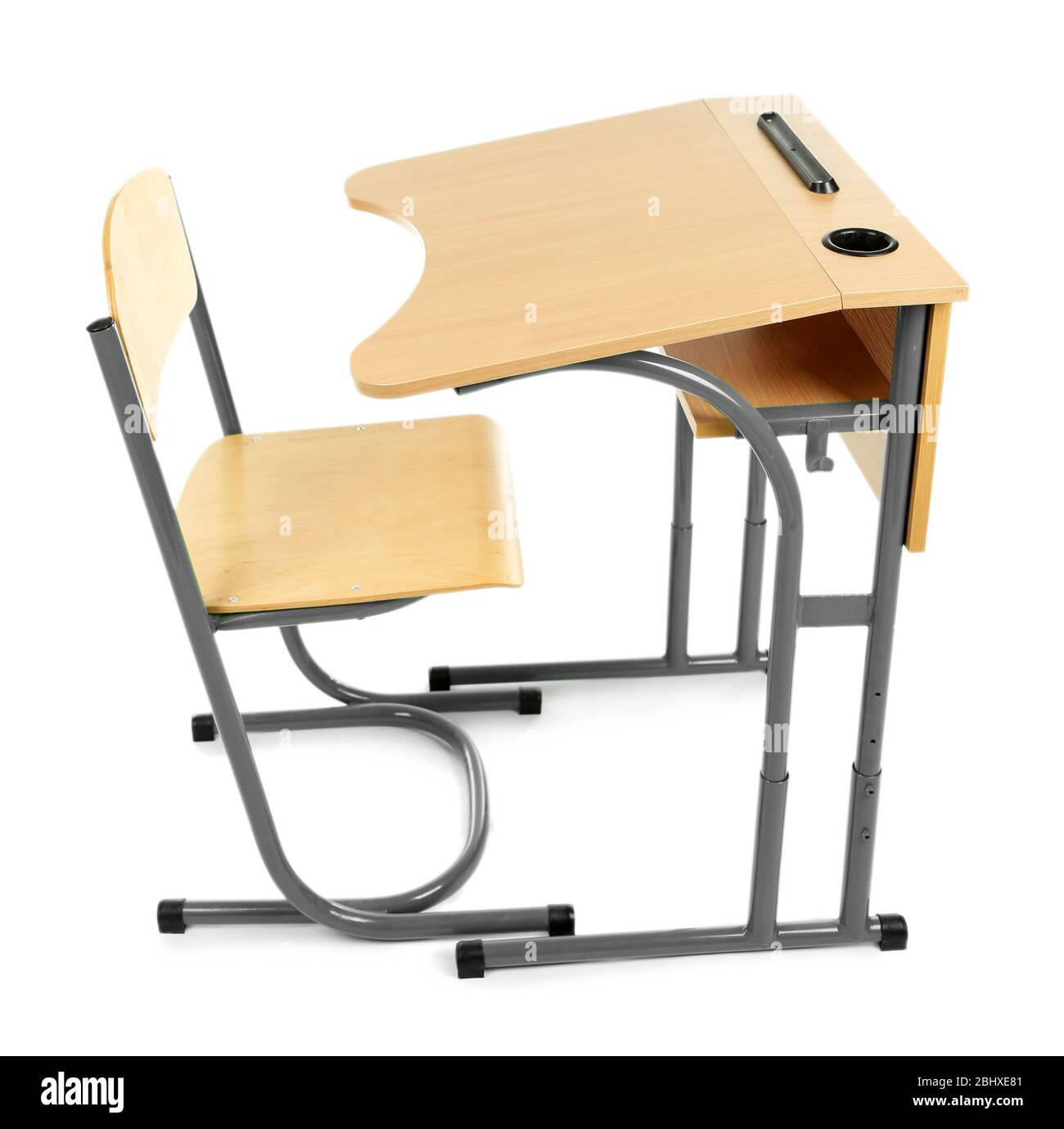 Wooden desk and chair isolated on white Stock Photo - Alamy