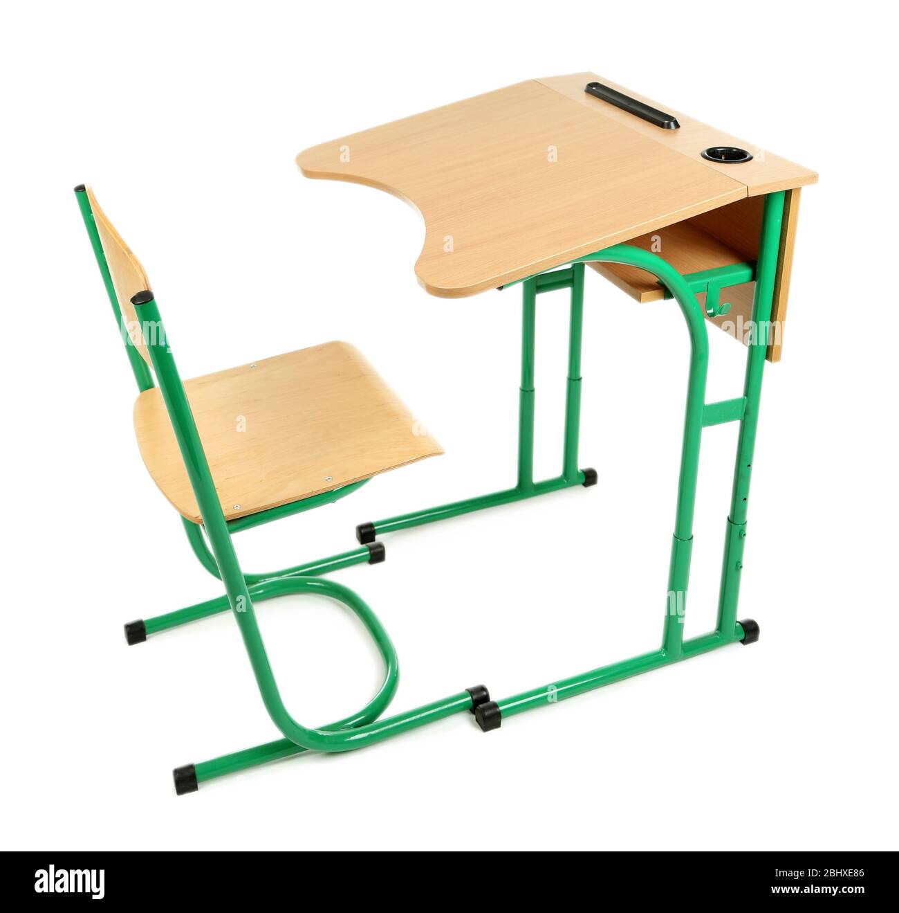 Wooden desk and chair isolated on white Stock Photo - Alamy