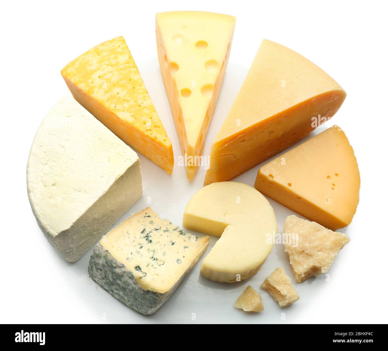 Various types of cheese isolated on white Stock Photo - Alamy