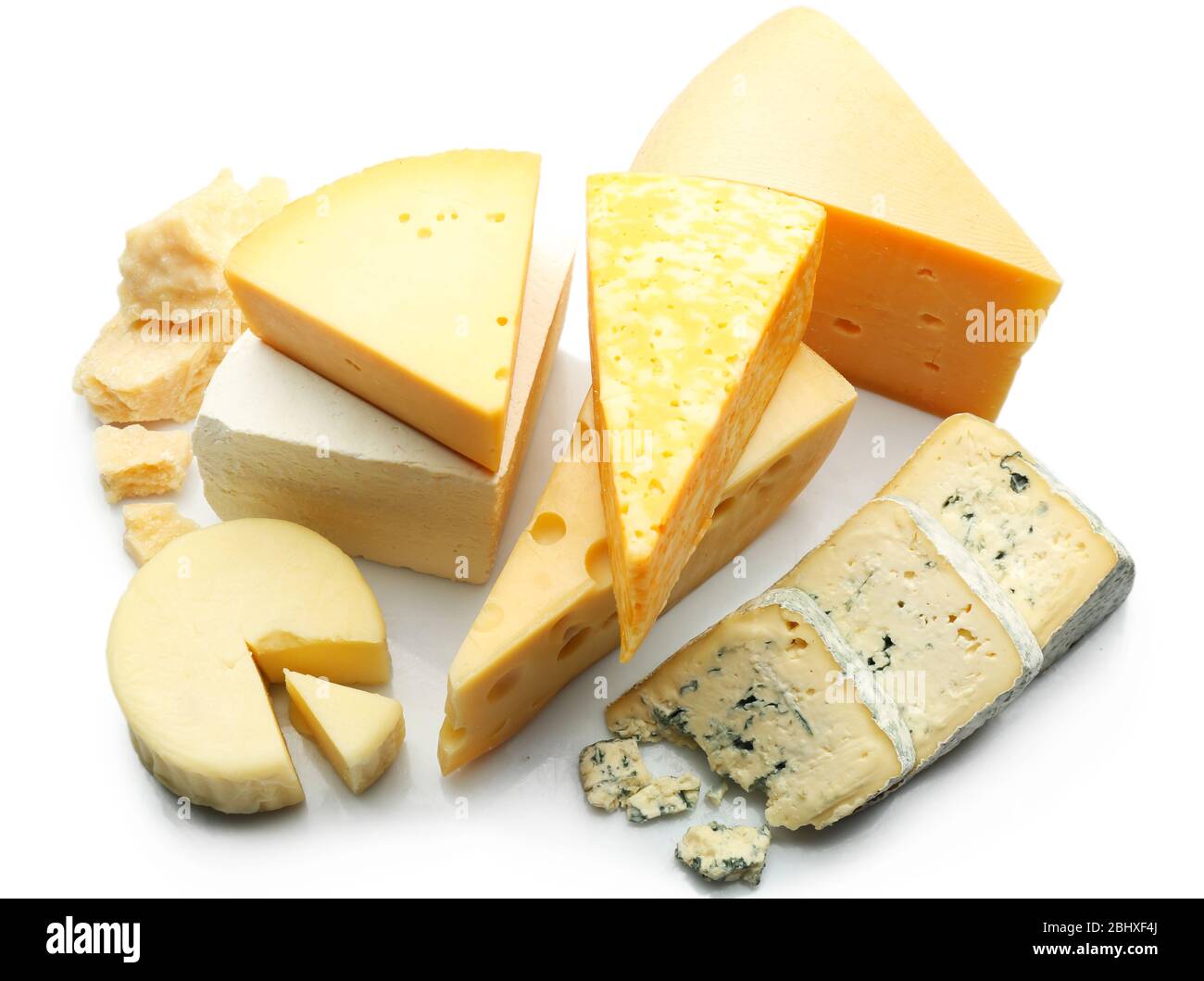 Various types of cheese isolated on white Stock Photo - Alamy