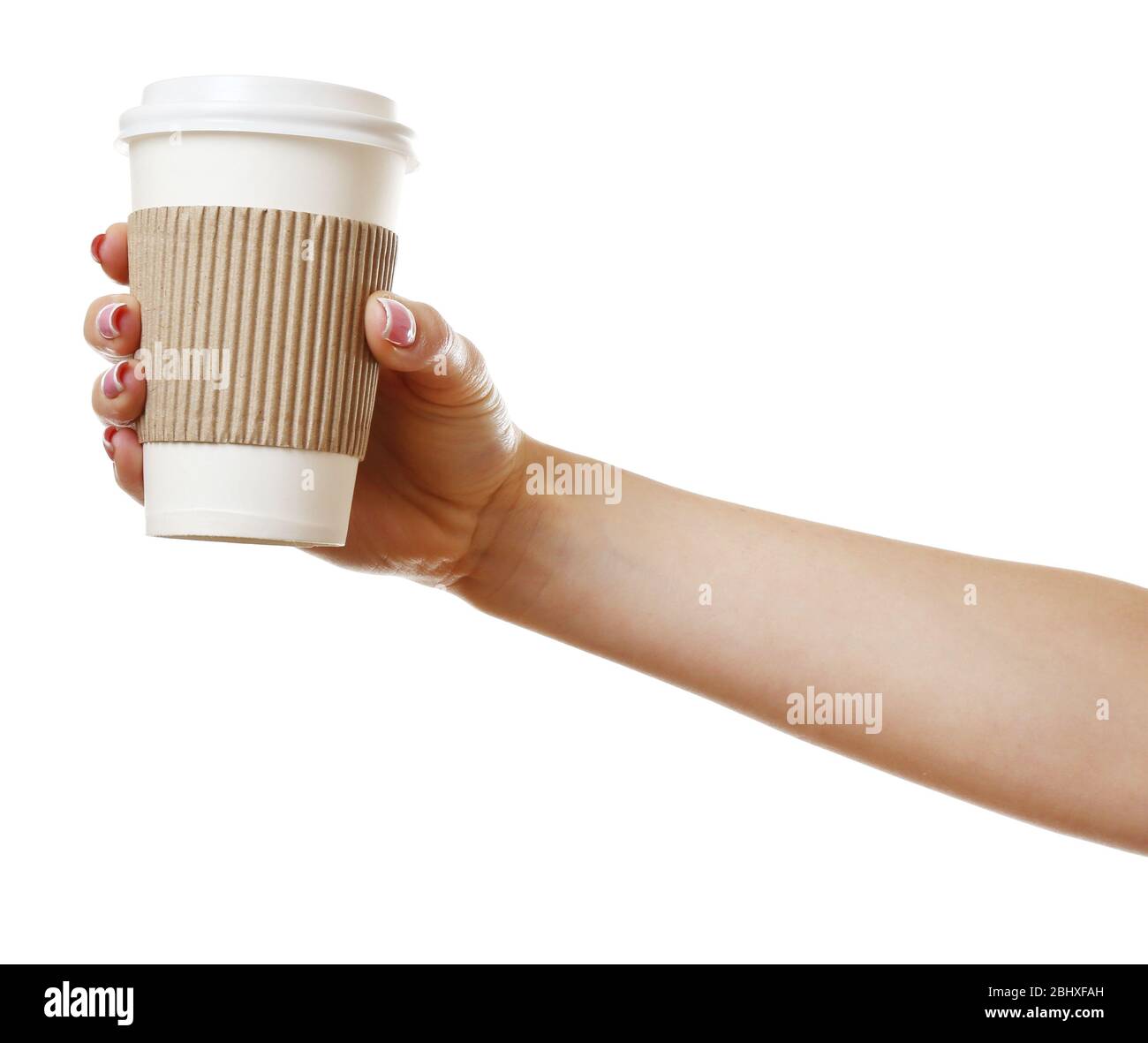 Female hand with paper cup isolated on white Stock Photo - Alamy