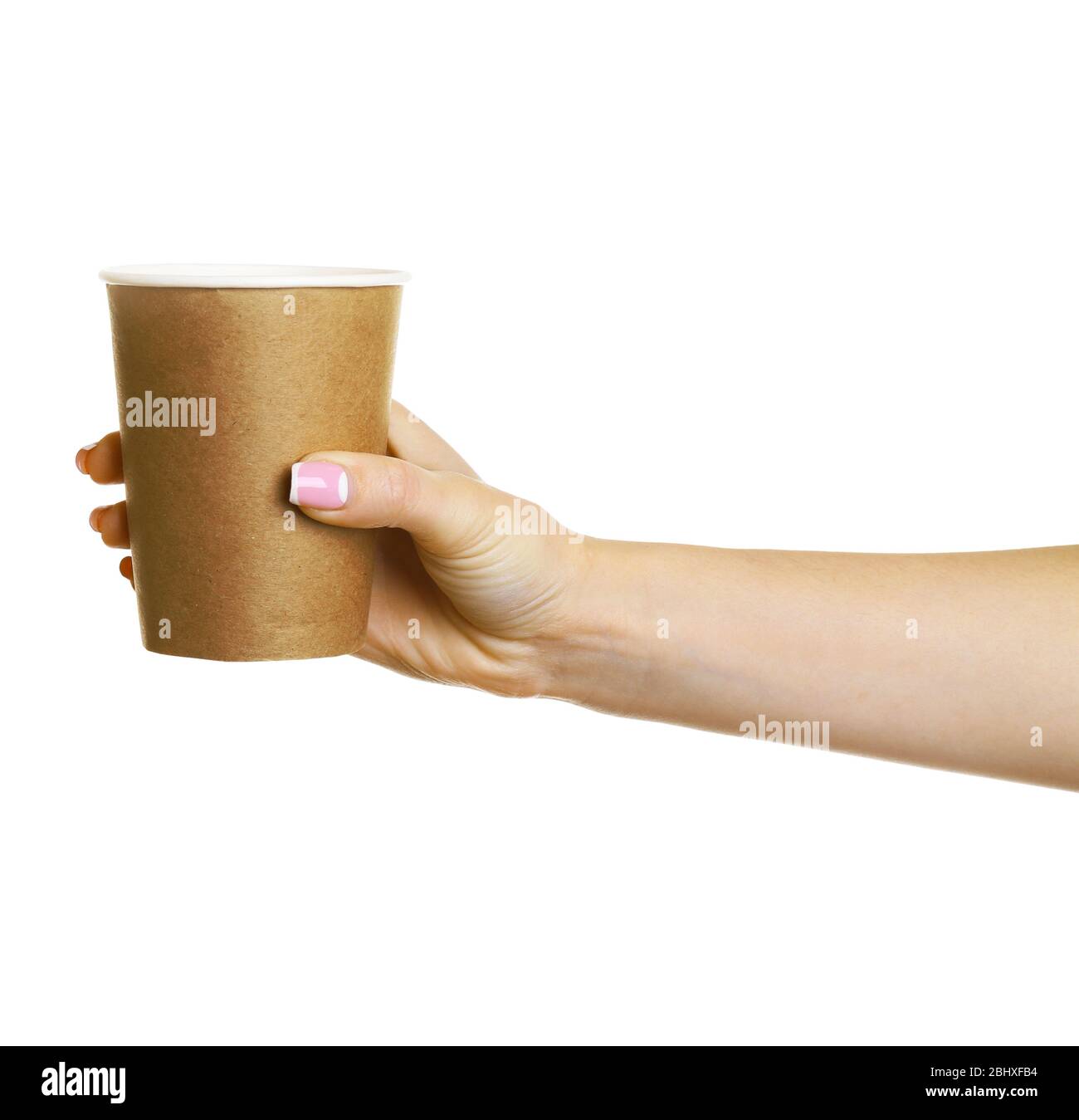 Female hand with paper cup isolated on white Stock Photo - Alamy