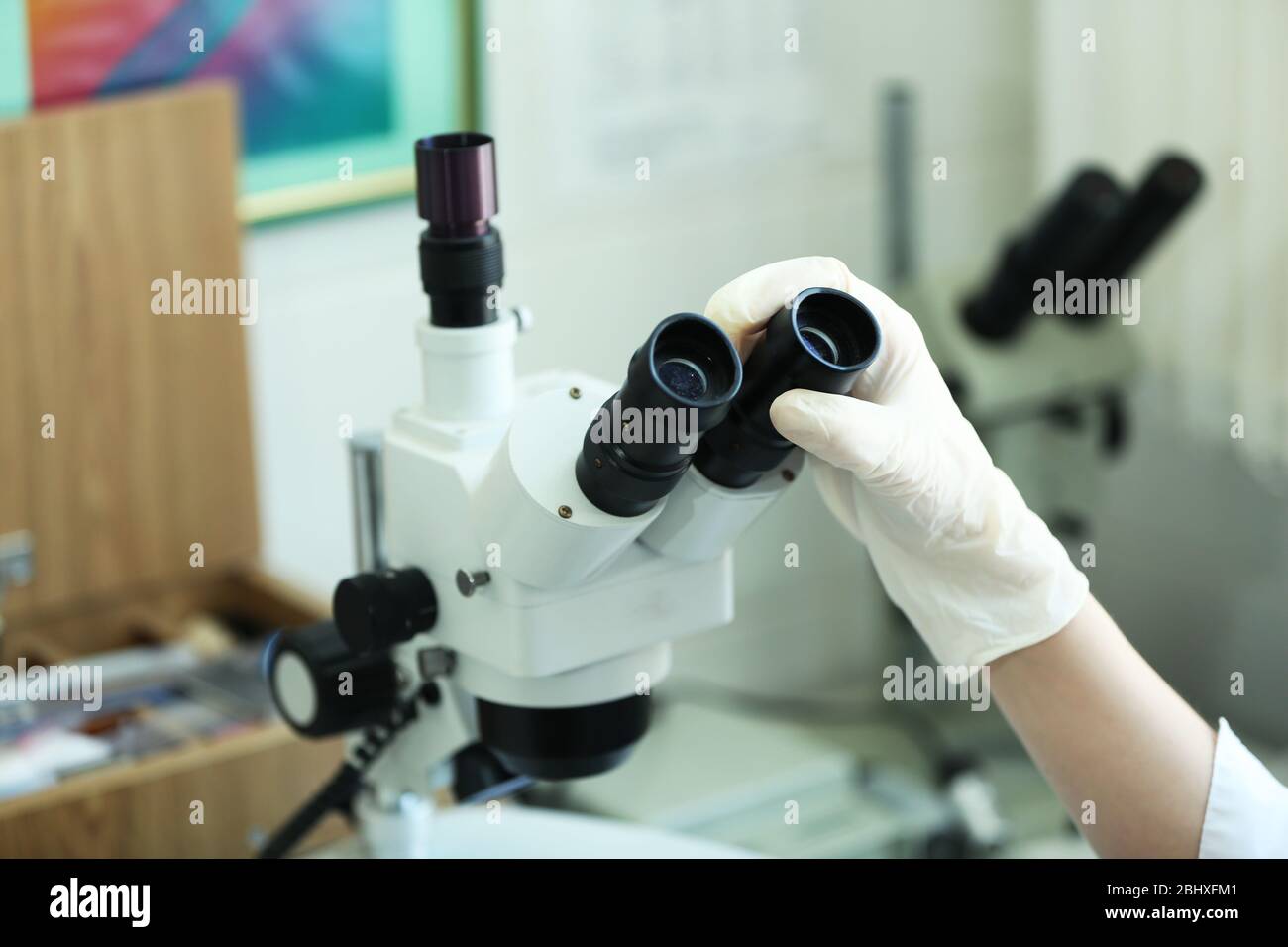 Scientific microscope lens close-up in laboratory Stock Photo - Alamy