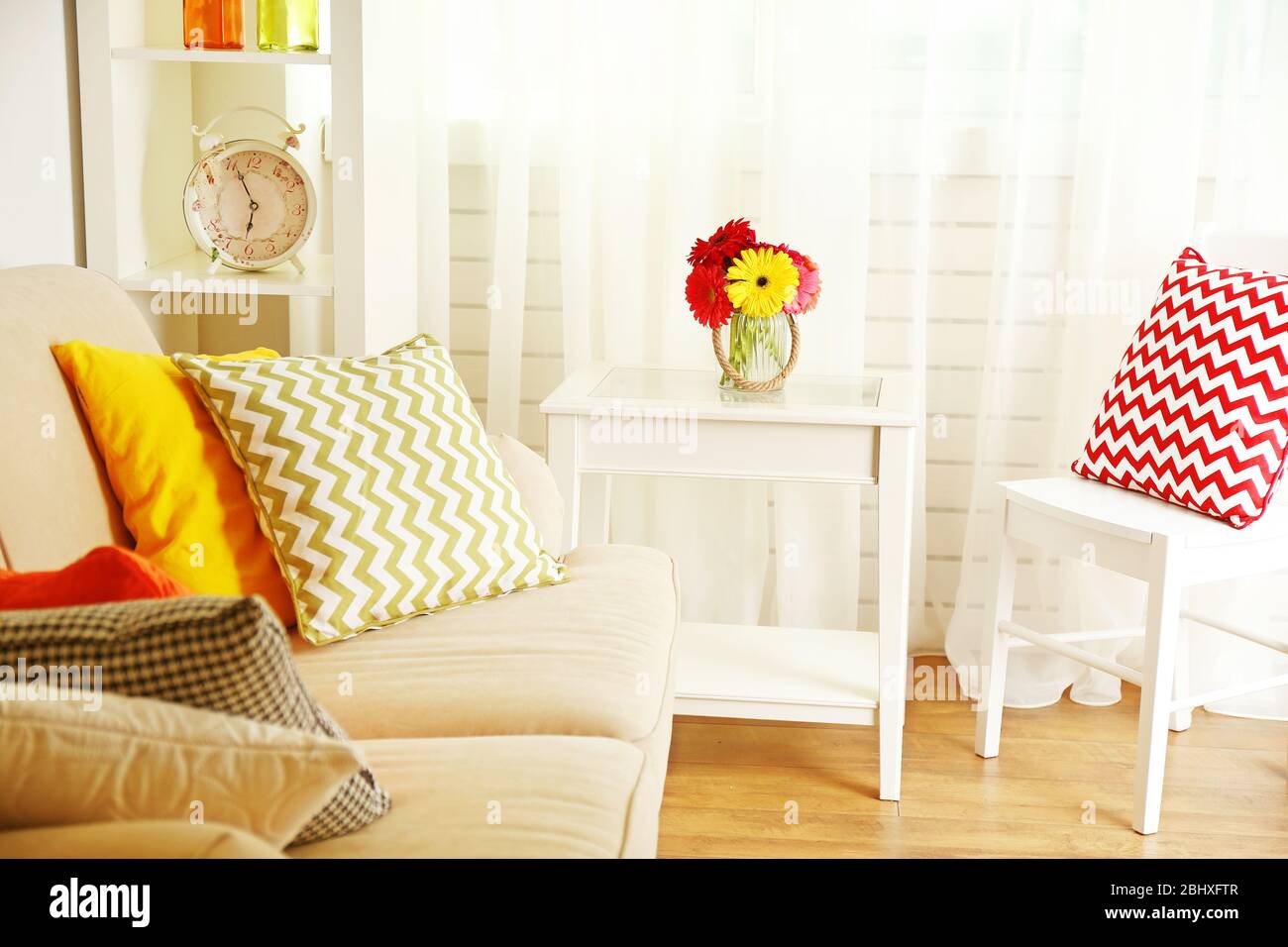 Modern interior with comfortable sofa in room Stock Photo - Alamy