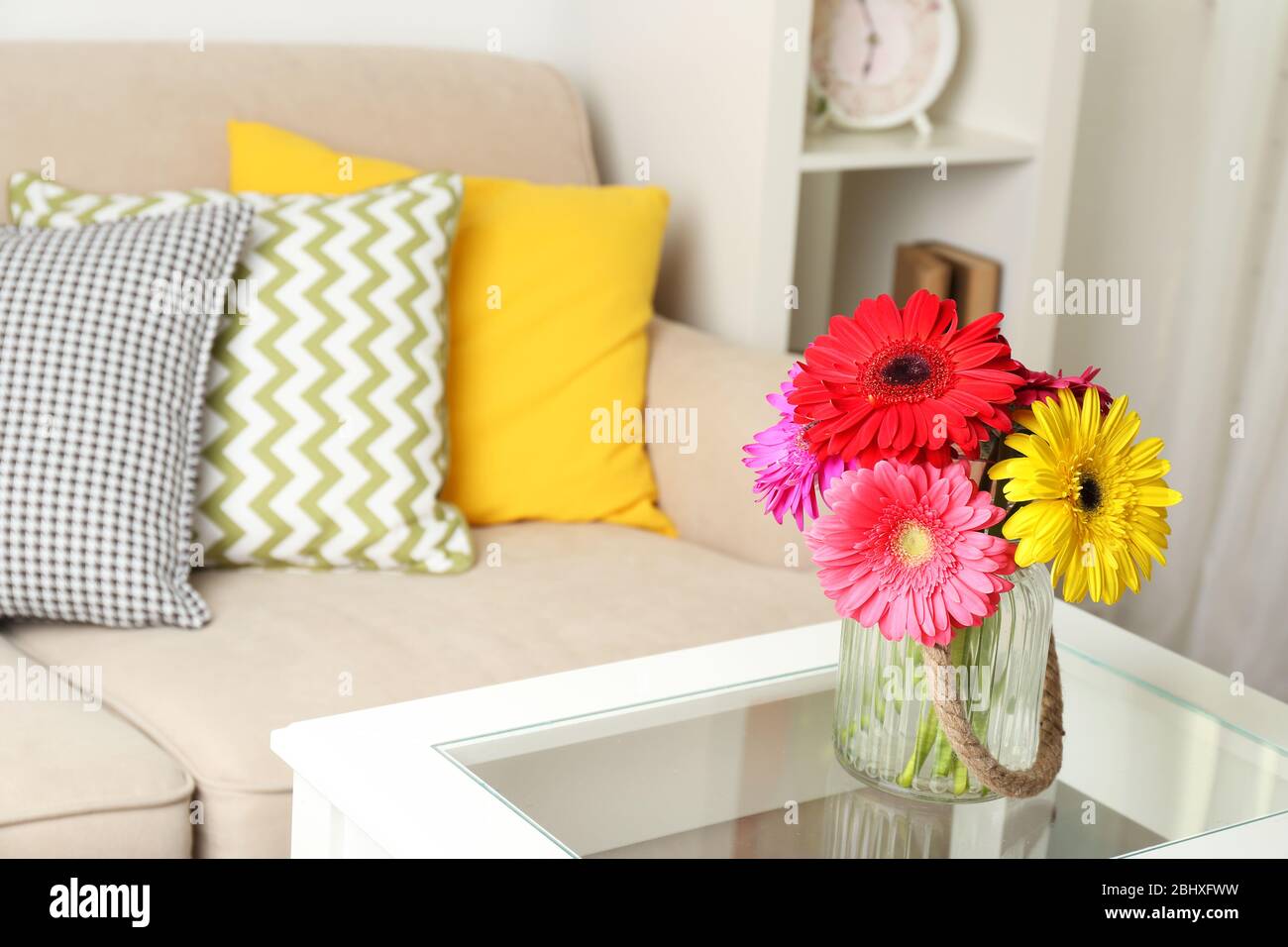Modern interior with comfortable sofa in room Stock Photo - Alamy
