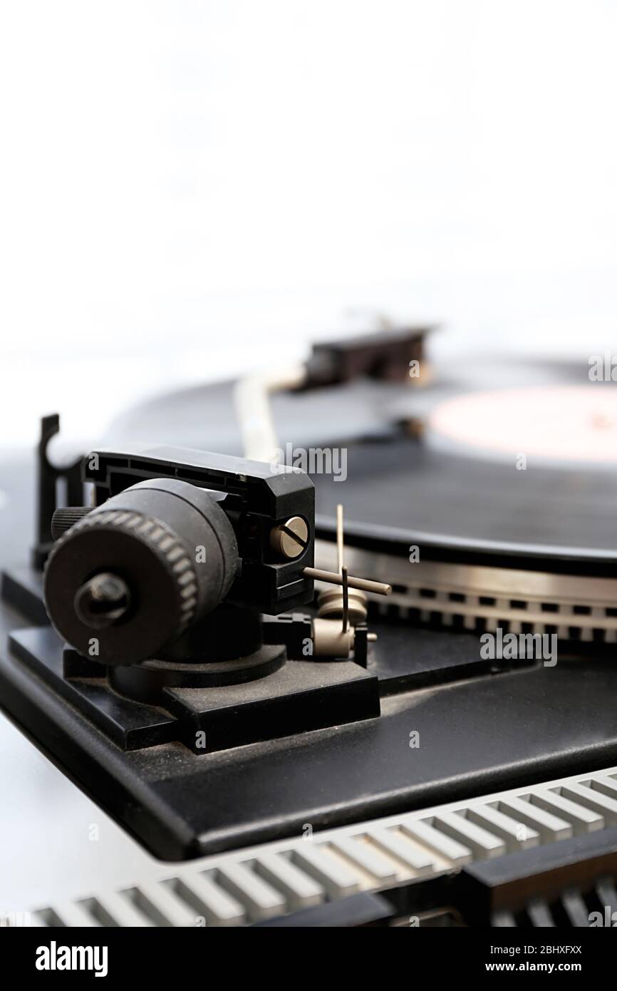 Gramophone with a vinyl record, closeup Stock Photo - Alamy