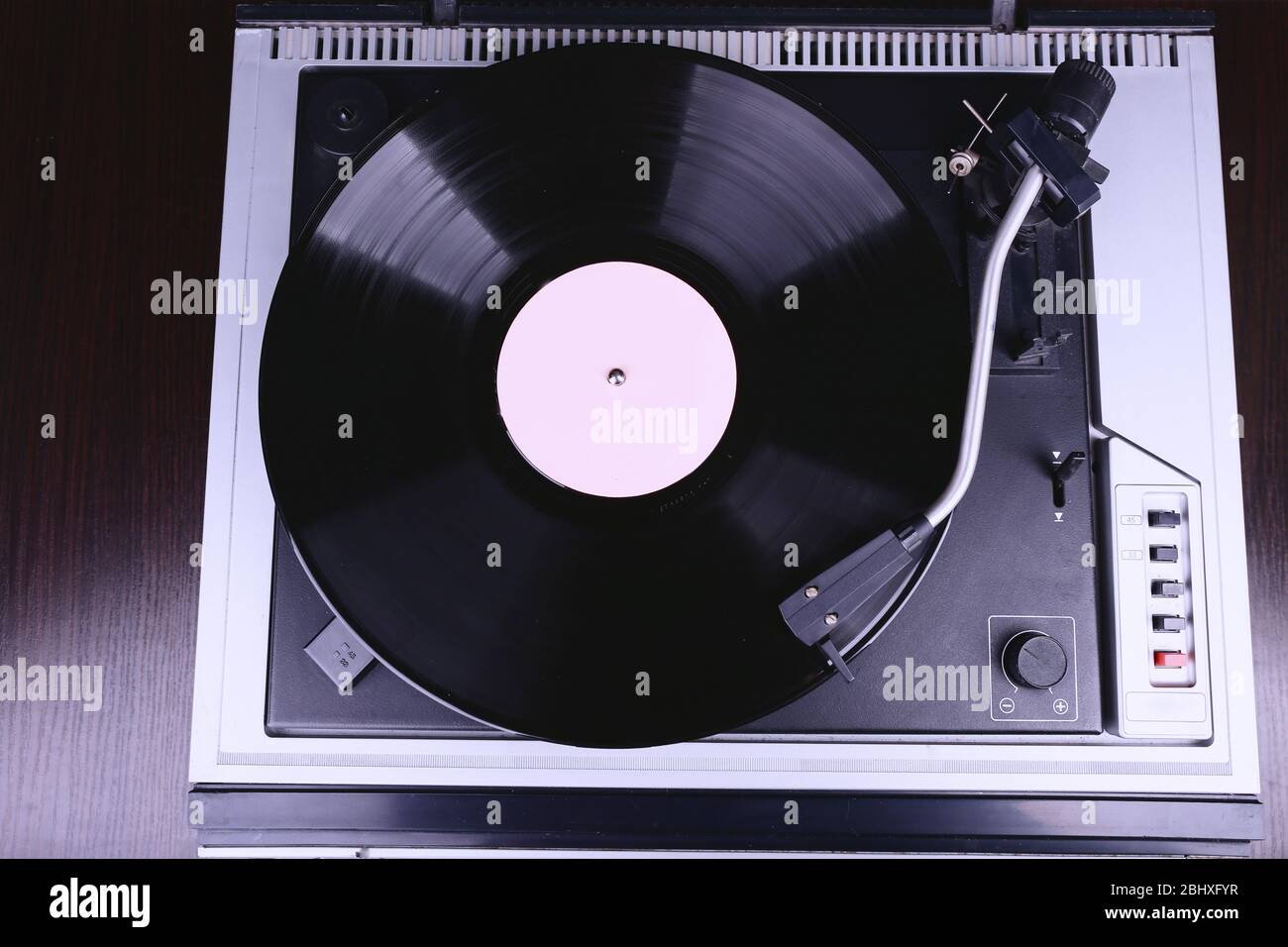 Gramophone with a vinyl record, top view Stock Photo - Alamy