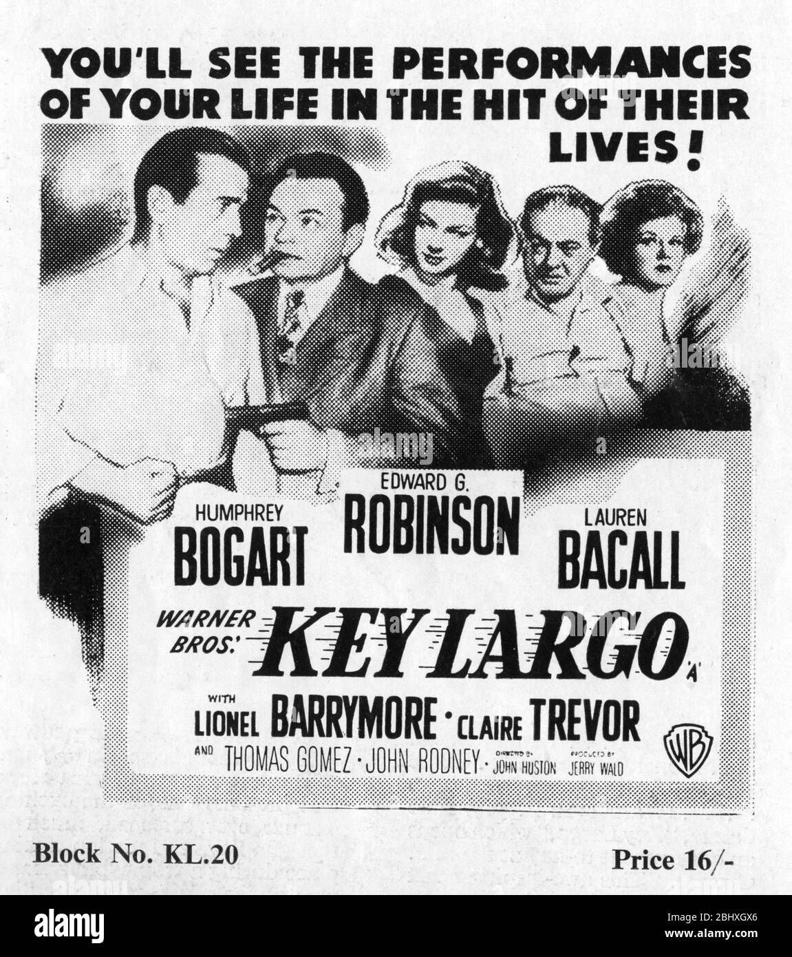 HUMPHREY BOGART EDWARD G. ROBINSON LAUREN BACALL LIONEL BARRYMORE and CLAIRE TREVOR in KEY LARGO ...