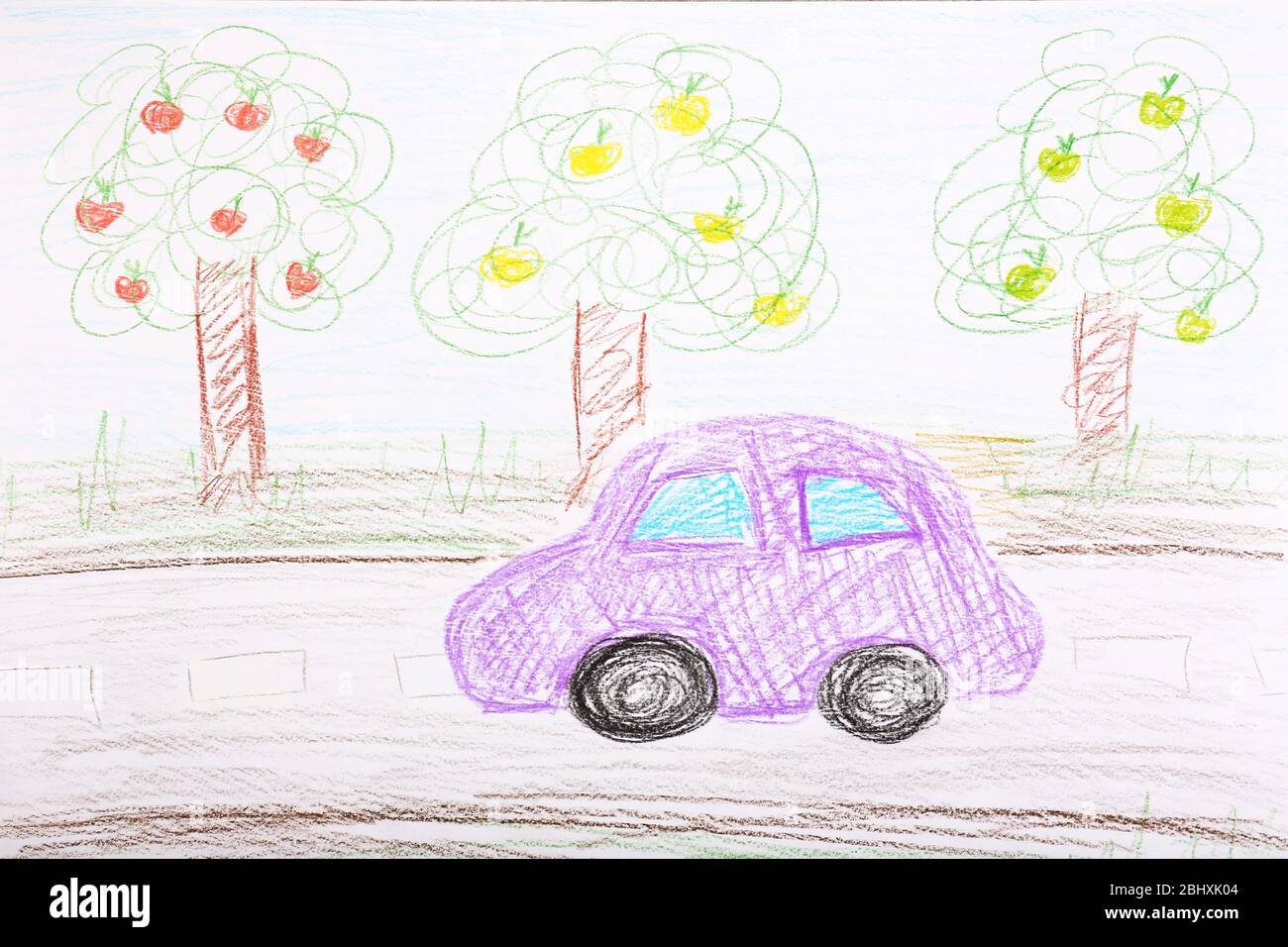 Kids drawing on white sheet of paper background Stock Photo - Alamy