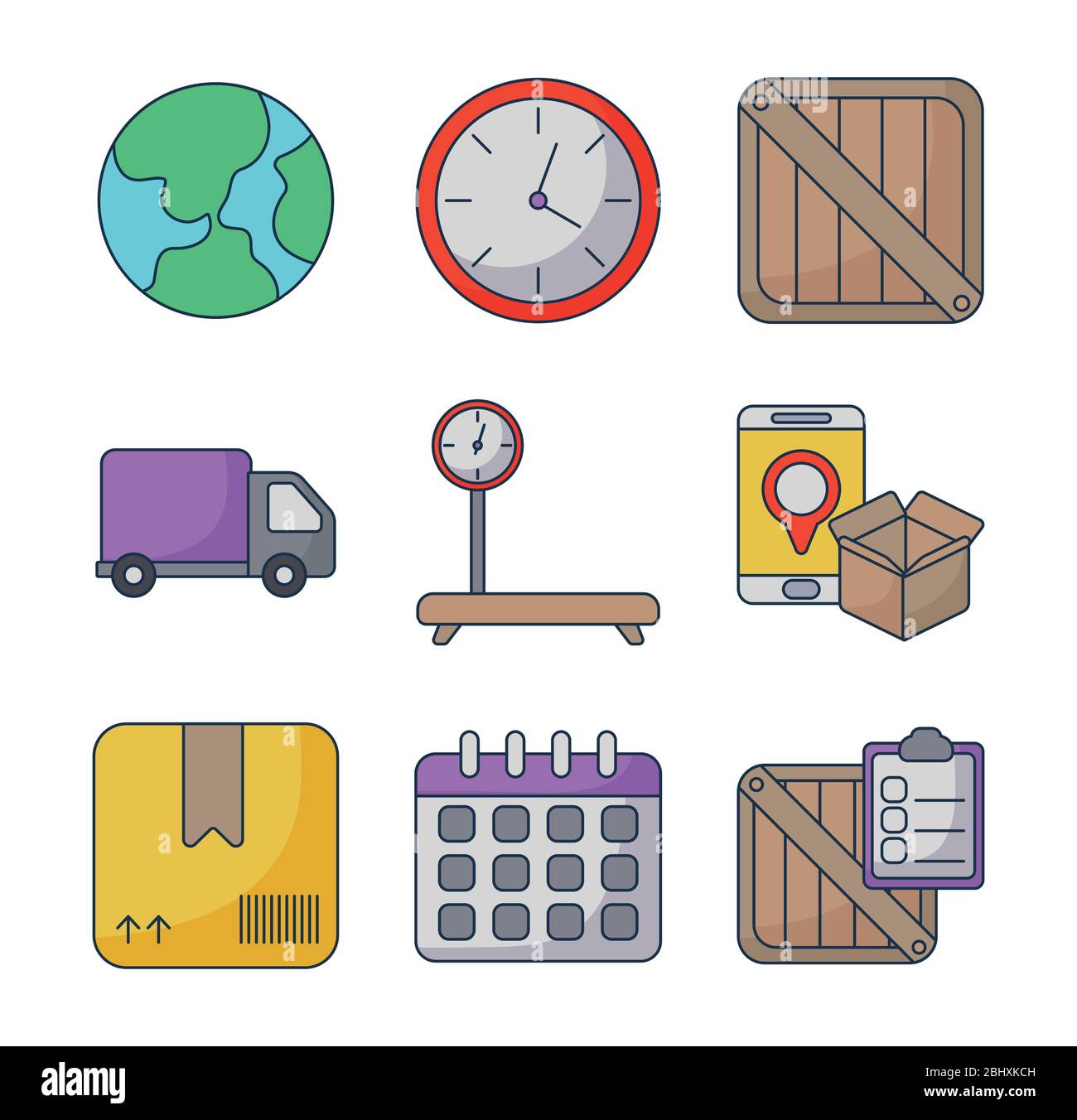 set of icons freight delivery logistics on white background vector ...