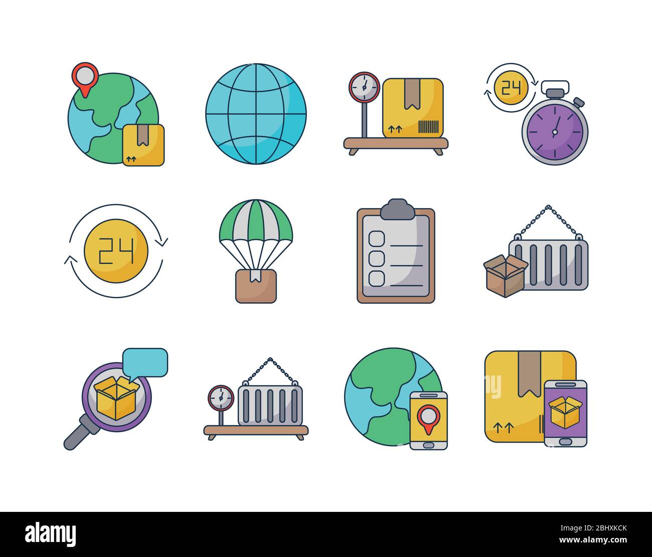 set of icons freight delivery logistics on white background vector ...