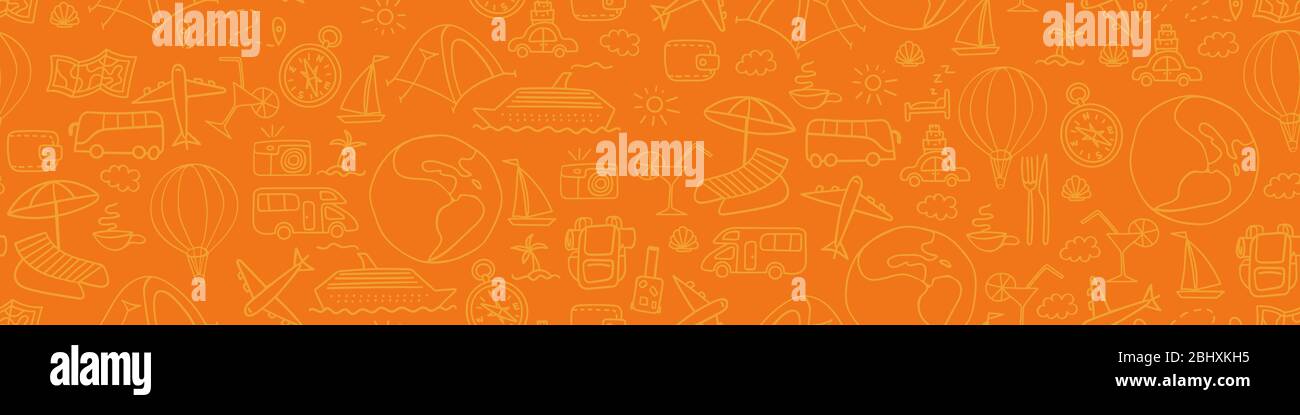 Travel and vacation orange background. Summer tourism seamless pattern ...