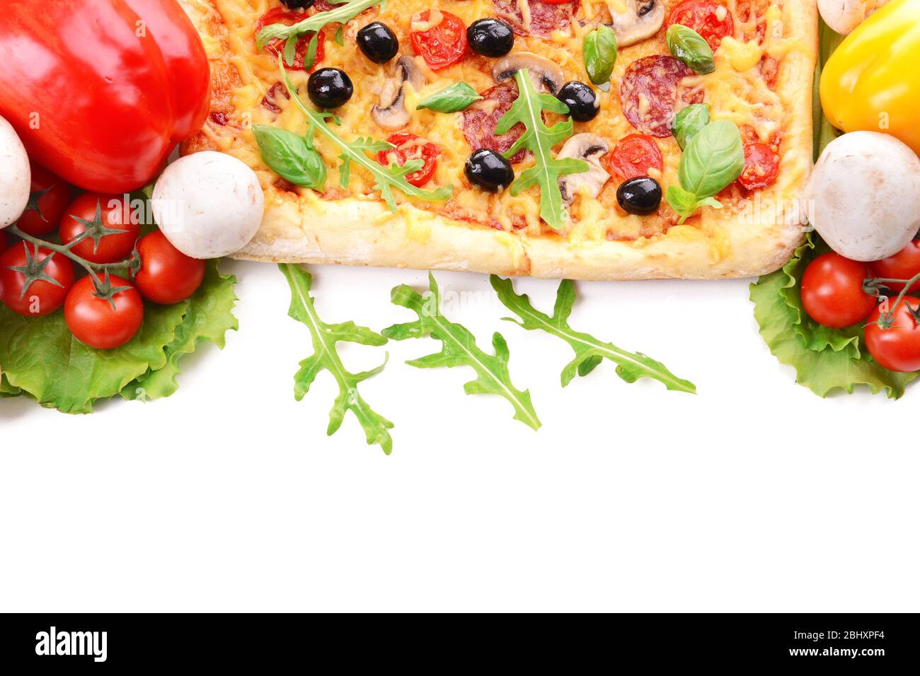 Delicious homemade pizza on white background Stock Photo - Alamy