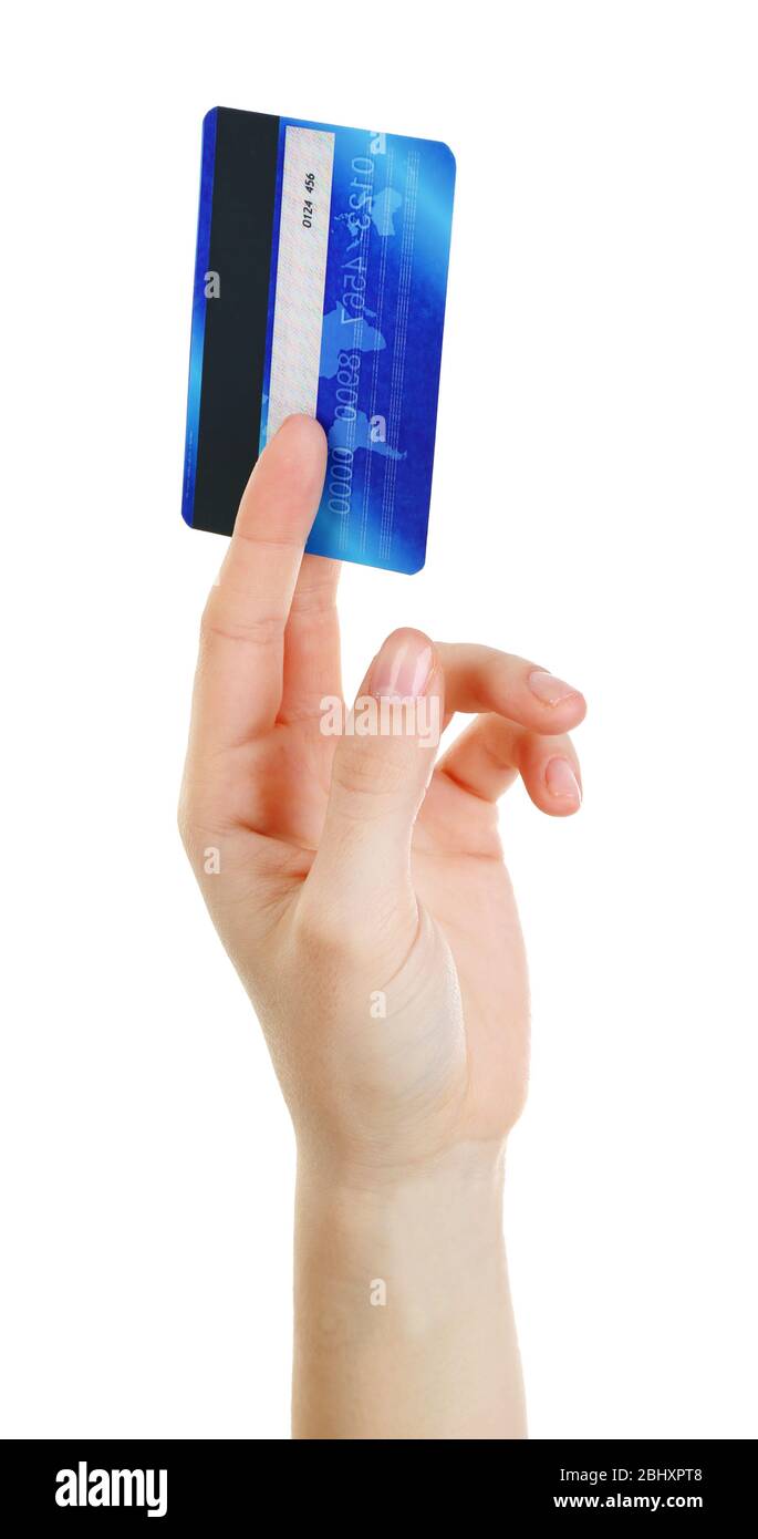 Hand holding credit card, isolated on white Stock Photo - Alamy