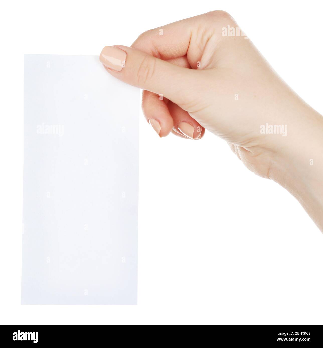 Hand holding blank card isolated on white Stock Photo - Alamy
