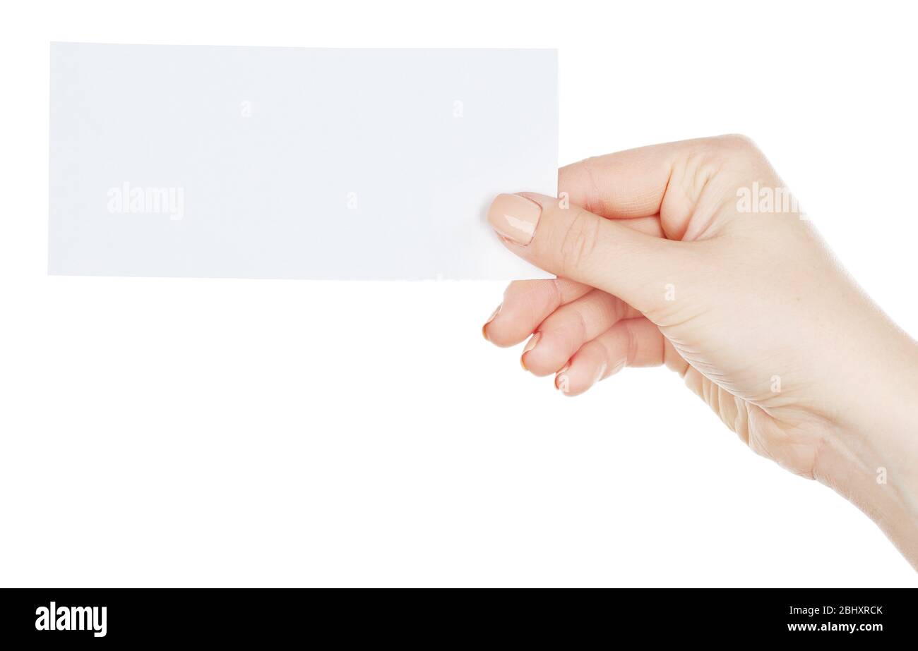 Hand holding blank card isolated on white Stock Photo - Alamy
