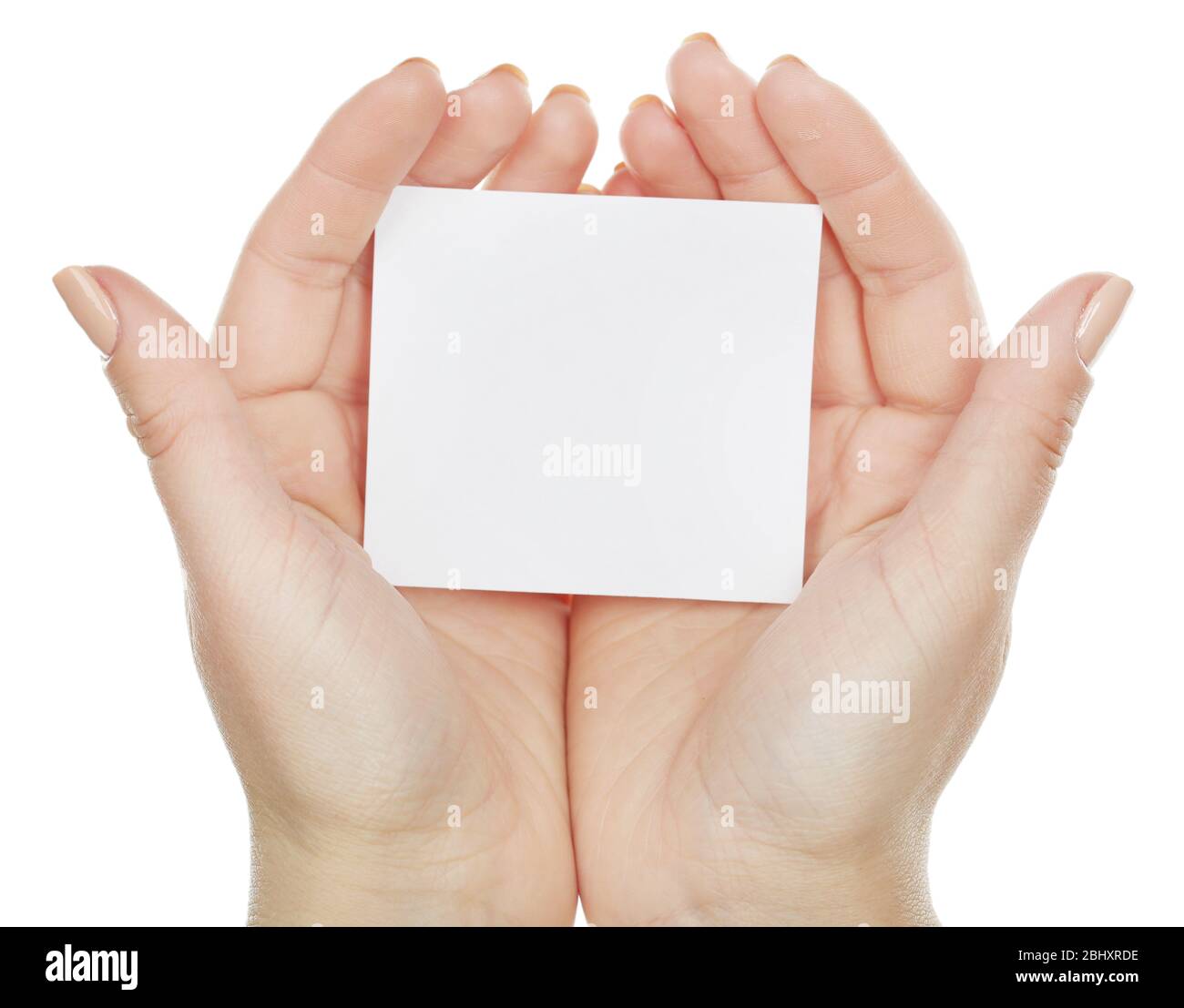 Hands holding blank card isolated on white Stock Photo - Alamy