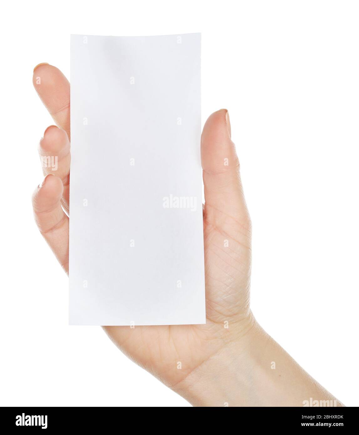 Hand holding blank card isolated on white Stock Photo - Alamy