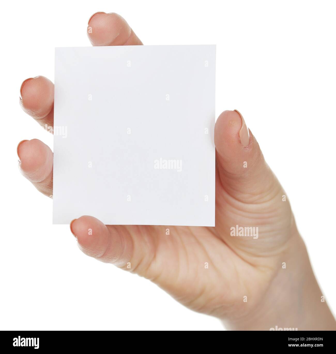 Hand holding blank card isolated on white Stock Photo - Alamy