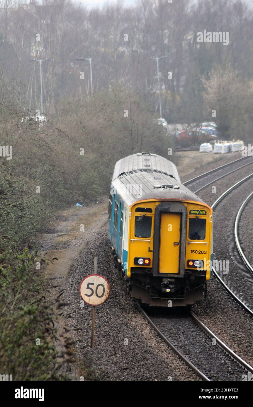 150283 approaching Trefforest Station with a train for Merthyr Tydfil ...