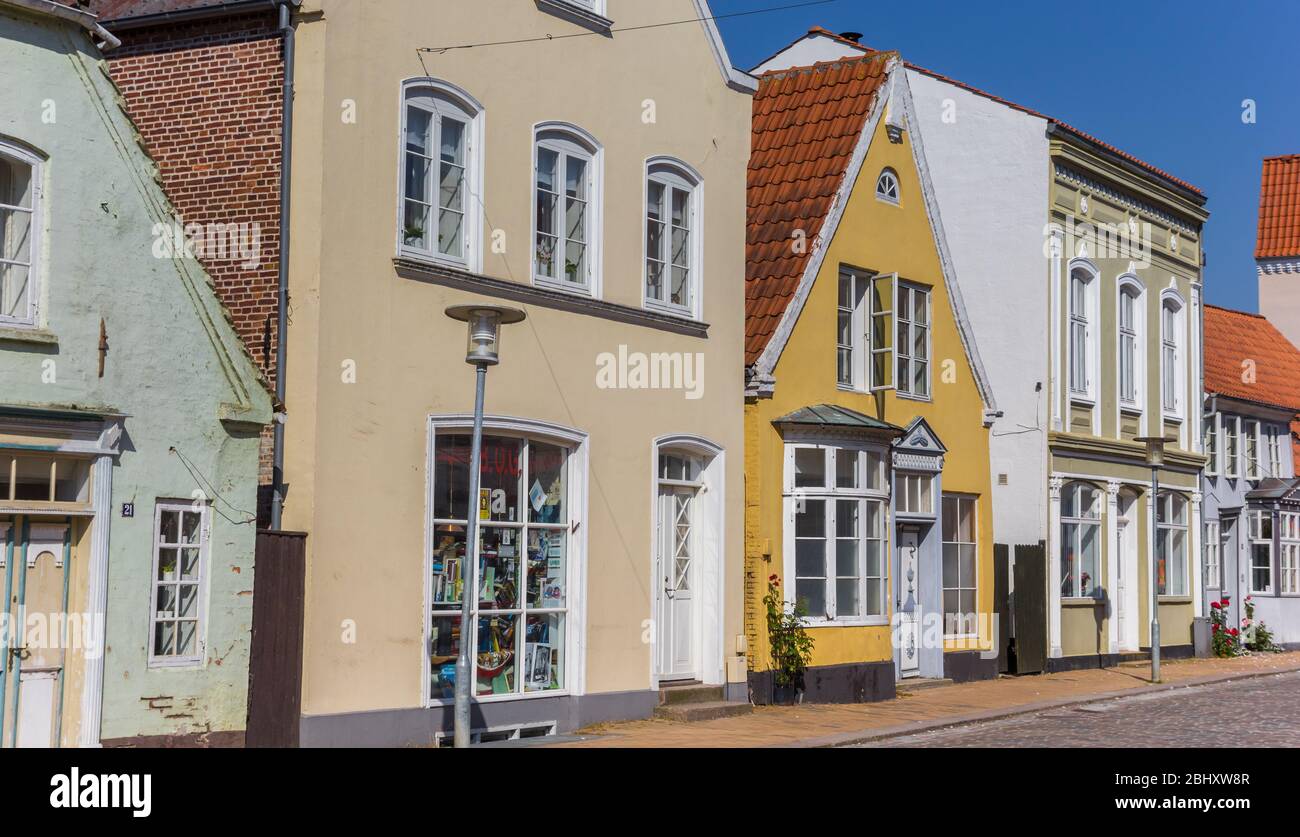 Panorama of colorful houses in historic city Tonder, Denmark Stock ...