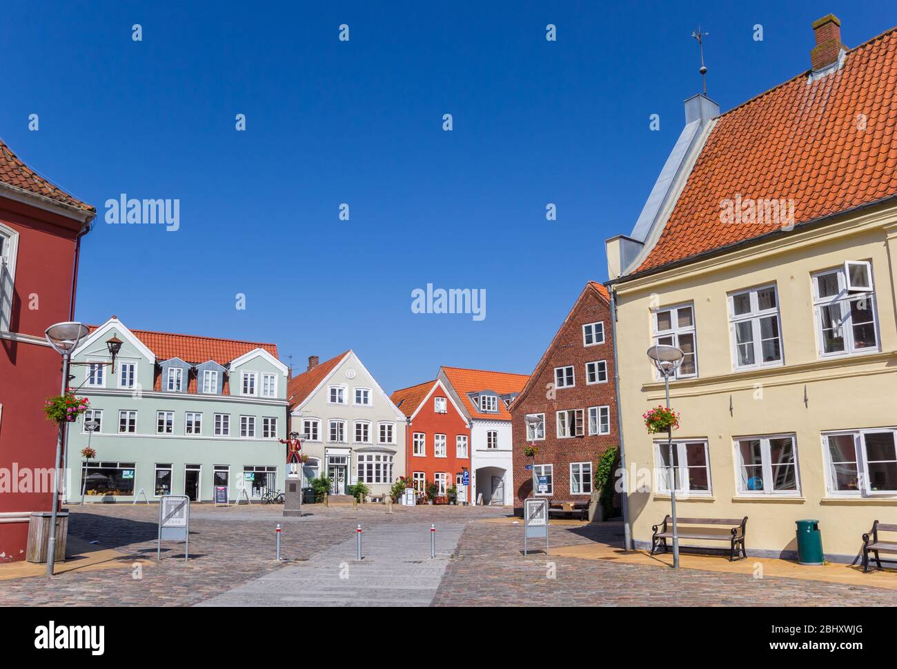 Colorful buildings at the Torvet square in Tonder, Denmark Stock Photo ...