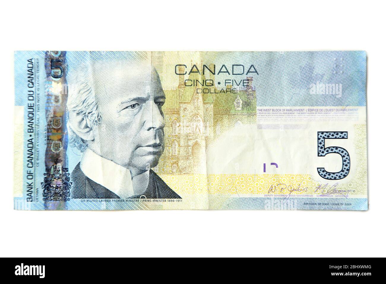 Canadian 5 Dollar, isolated on white Stock Photo - Alamy