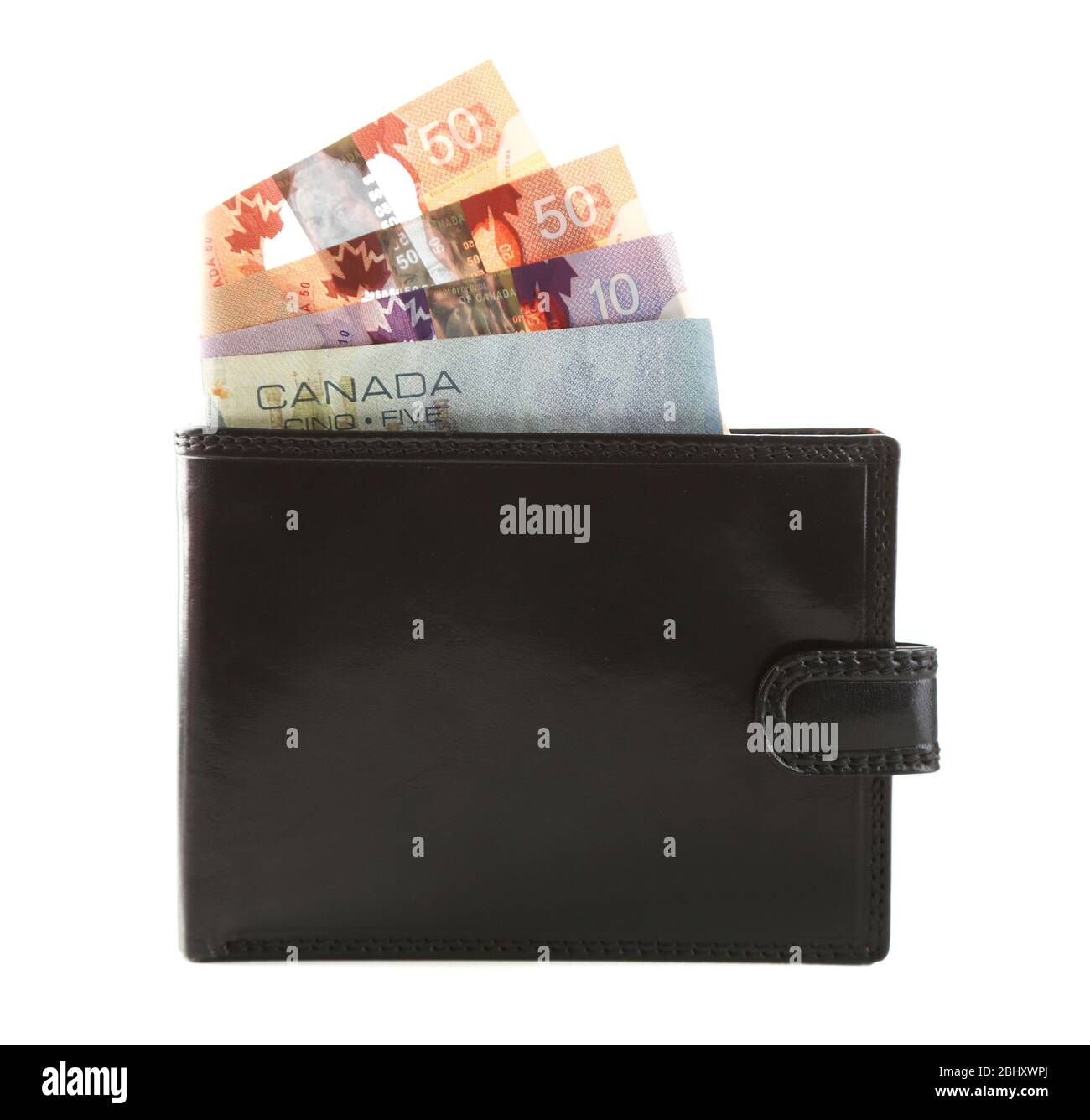 Male wallet with Canadian dollars, isolated on white Stock Photo - Alamy
