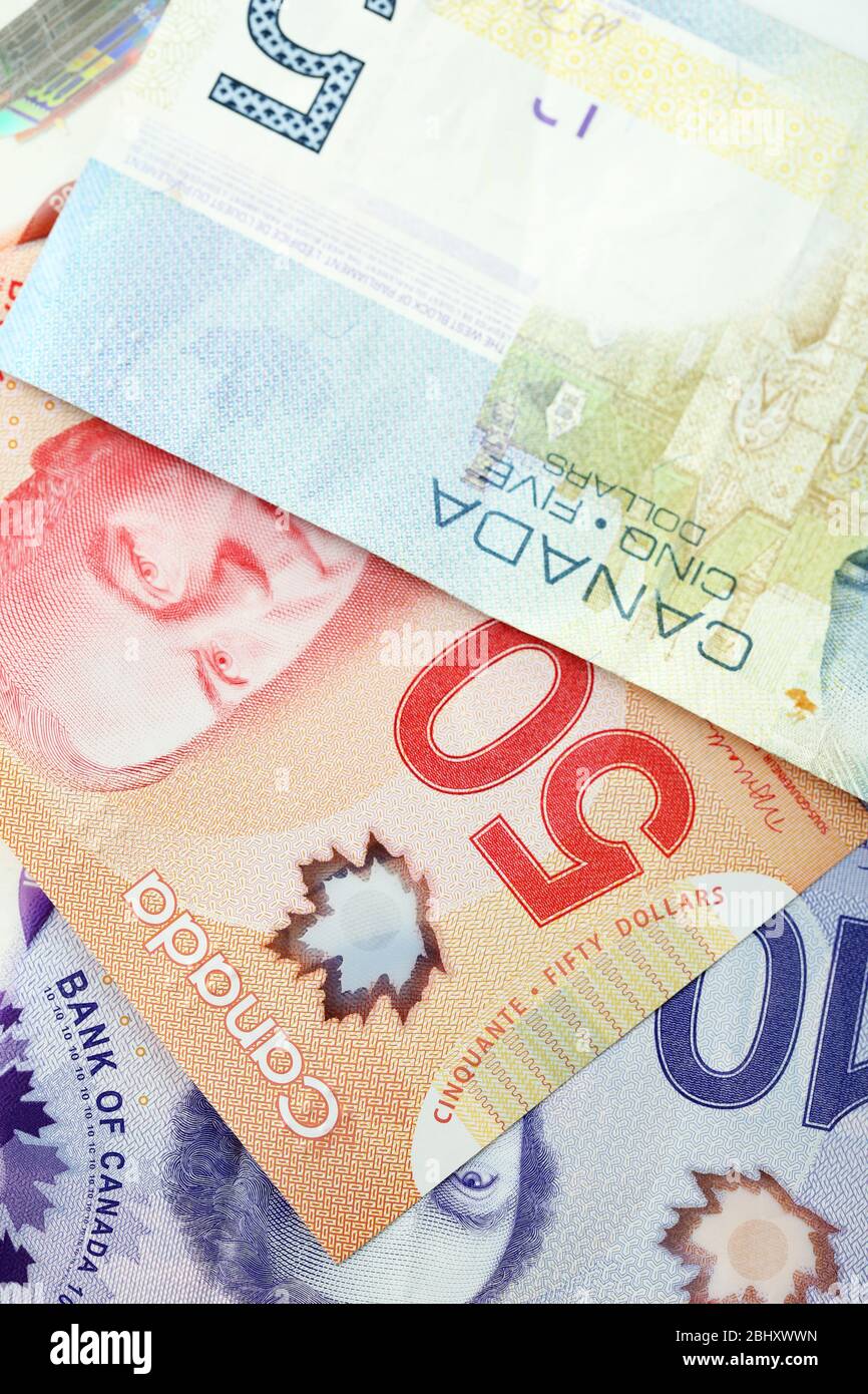 Canadian dollars, close up Stock Photo - Alamy
