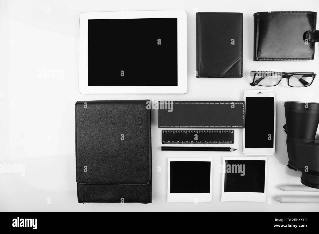 Essentials fashion man objects on light background Stock Photo - Alamy