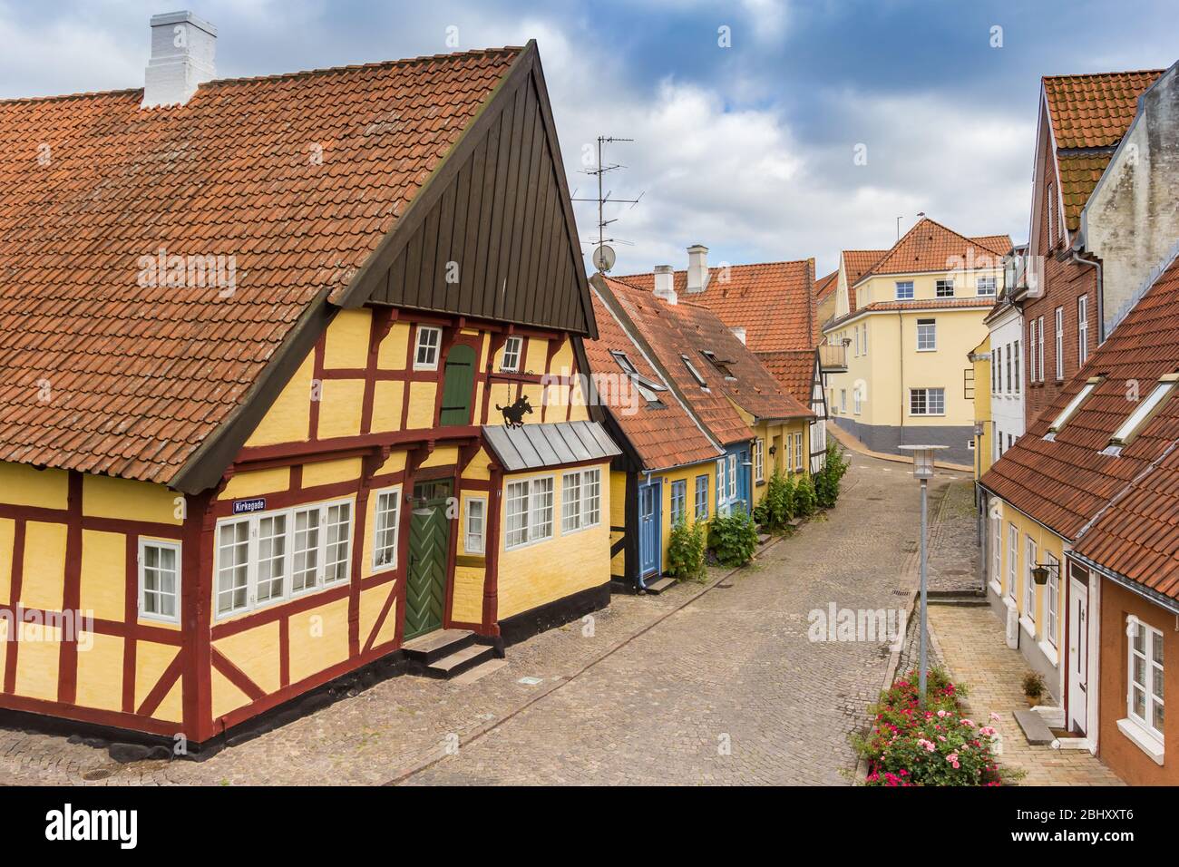 Half timbered house with leaning facade in Sonderborg, Denmark Stock ...