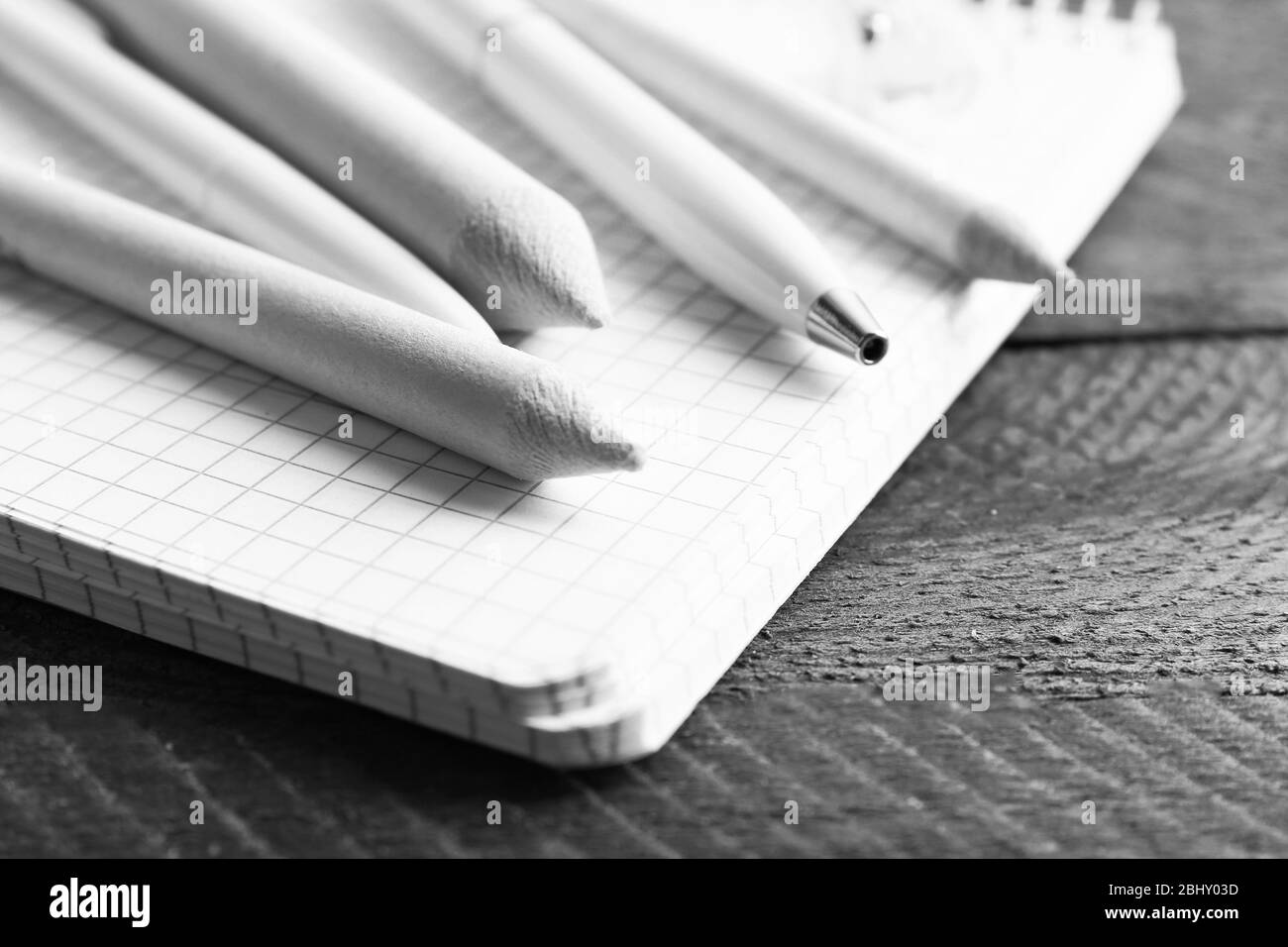Set stationery on color Black and White Stock Photos & Images - Alamy
