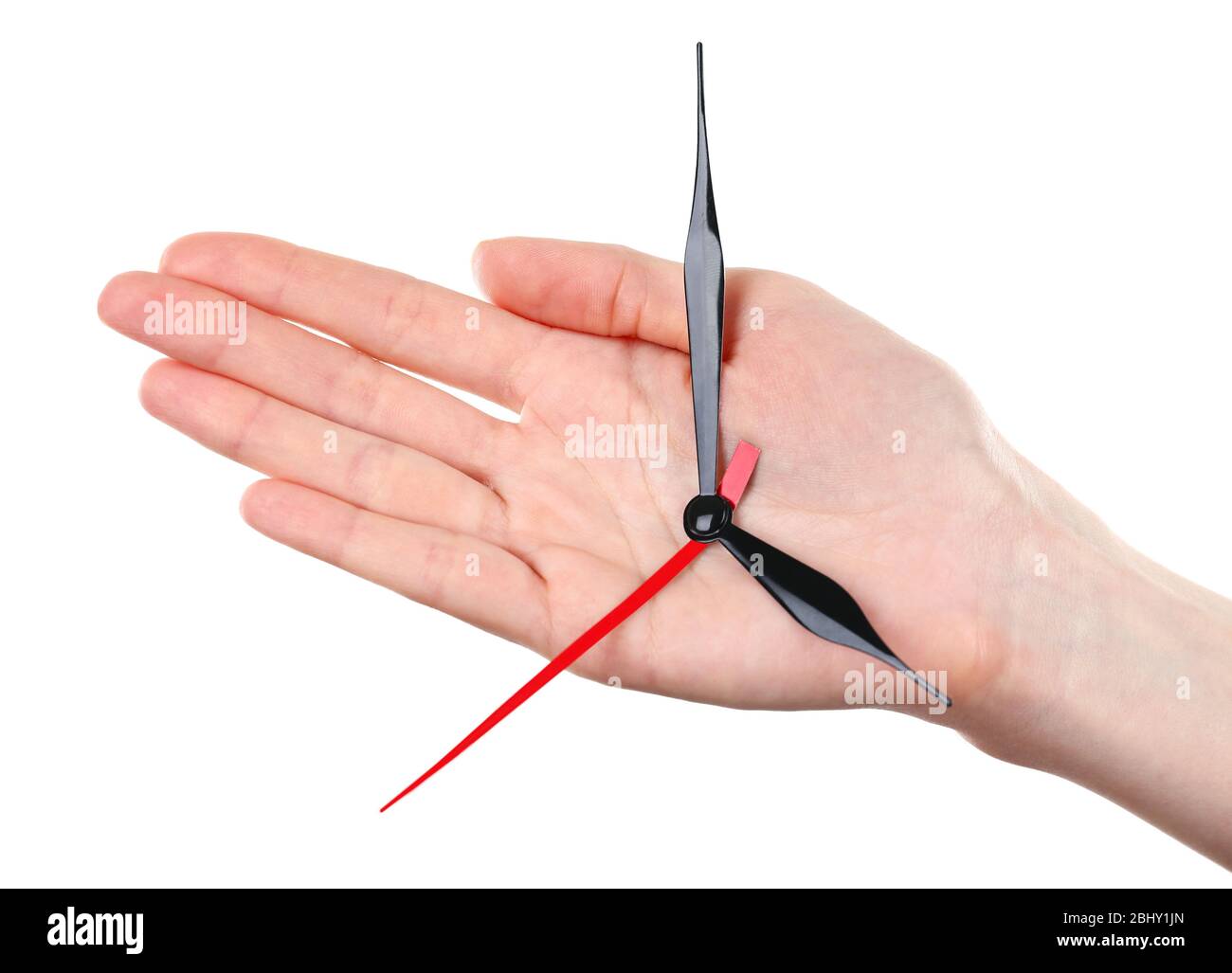 Hand holding clock arrows isolated on white Stock Photo - Alamy