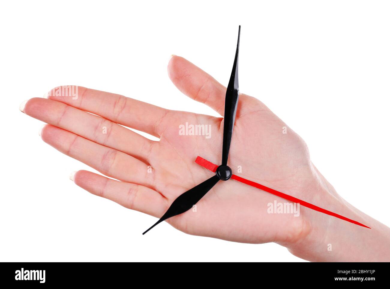 Hand holding clock arrows isolated on white Stock Photo - Alamy