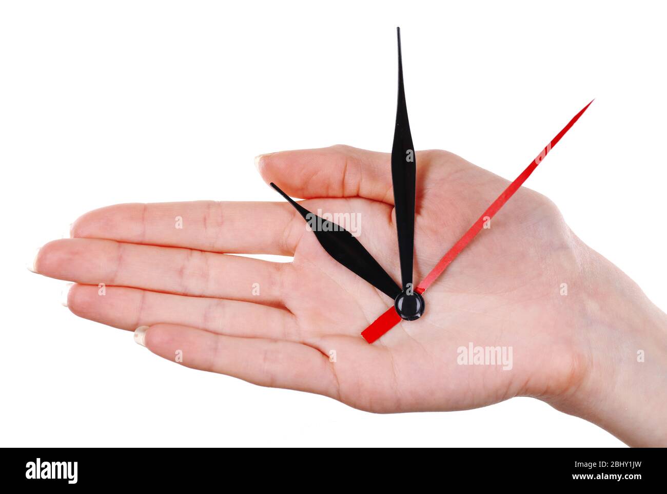 Hand holding clock arrows isolated on white Stock Photo - Alamy