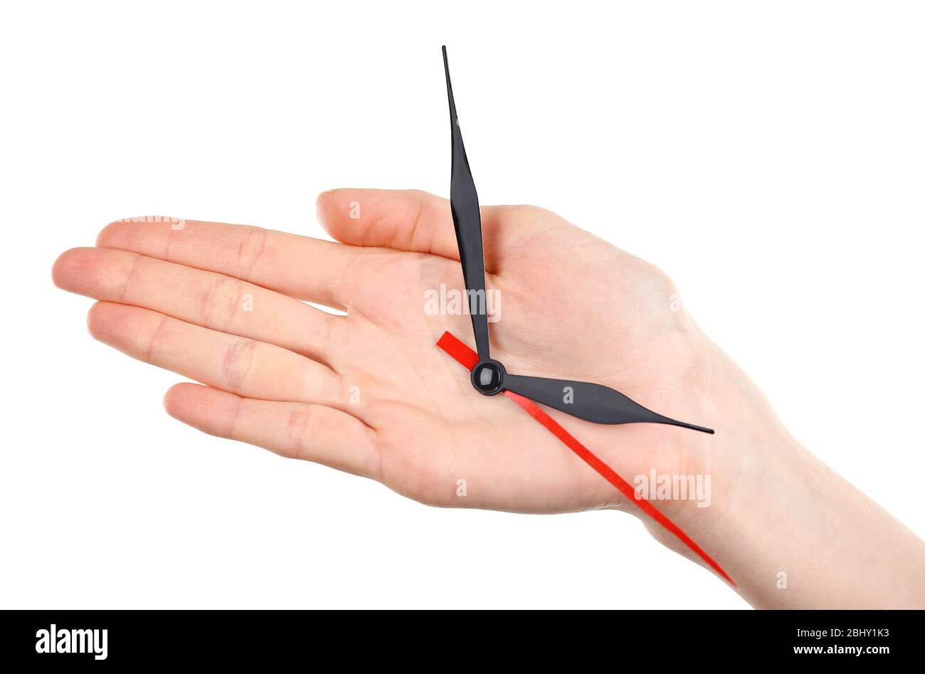 Hand holding clock arrows isolated on white Stock Photo - Alamy