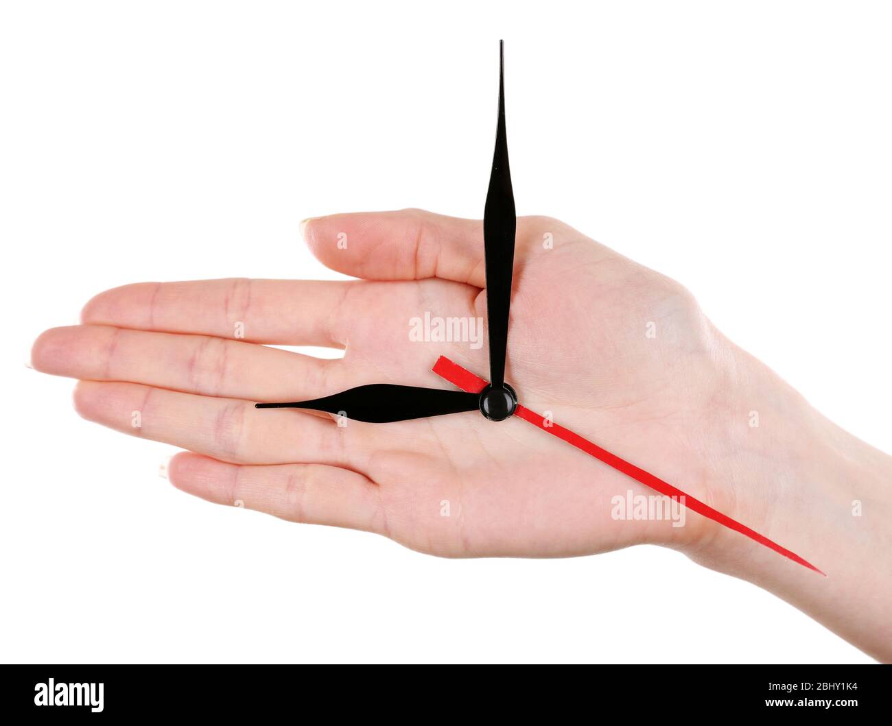 Hand holding clock arrows isolated on white Stock Photo - Alamy