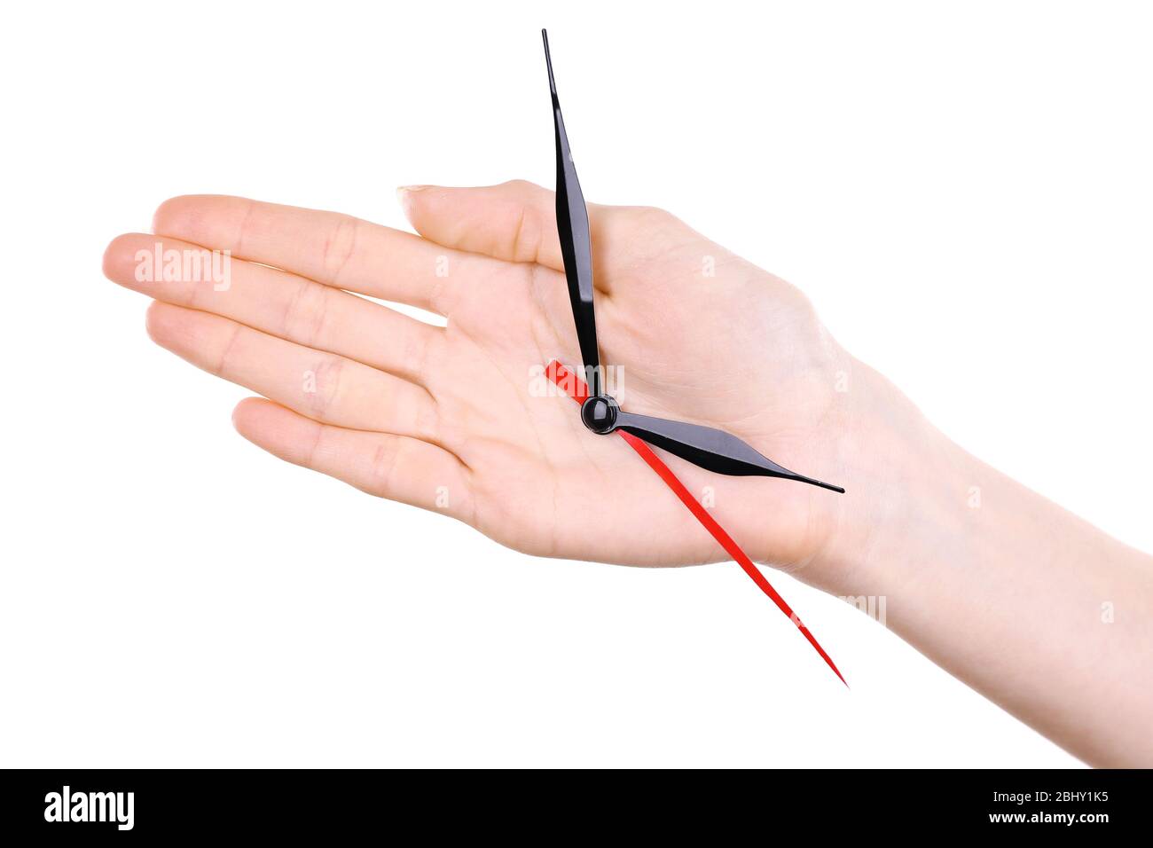 Hand holding clock arrows isolated on white Stock Photo - Alamy