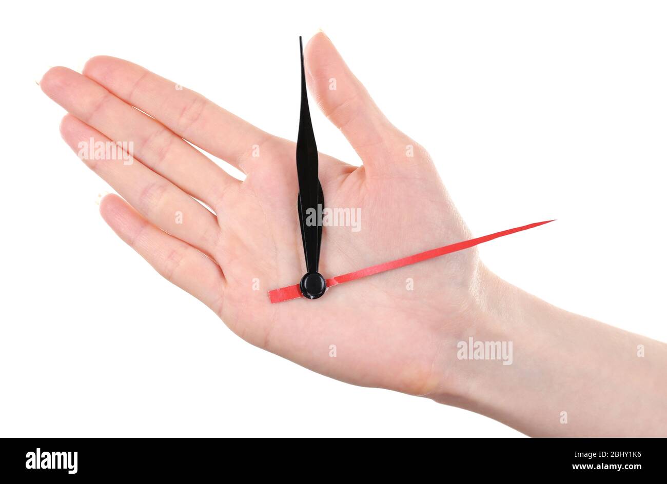 Hand holding clock arrows isolated on white Stock Photo - Alamy