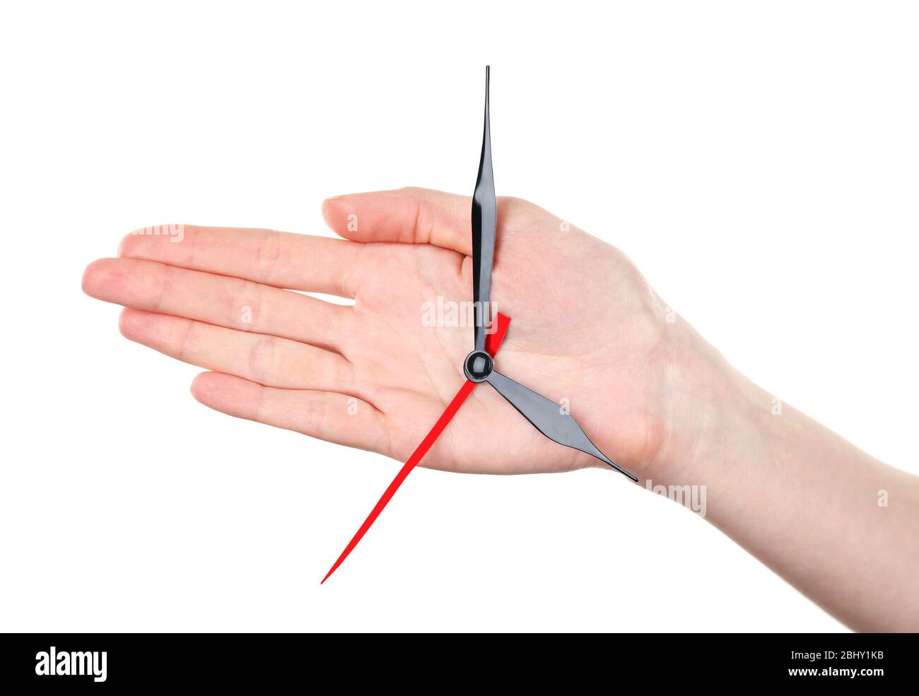 Hand holding clock arrows isolated on white Stock Photo - Alamy