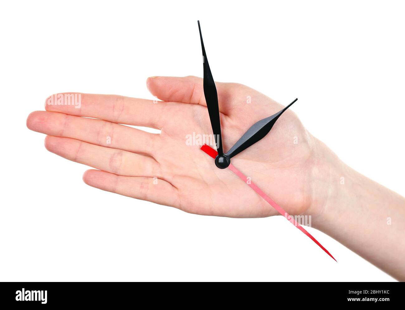 Hand holding clock arrows isolated on white Stock Photo - Alamy