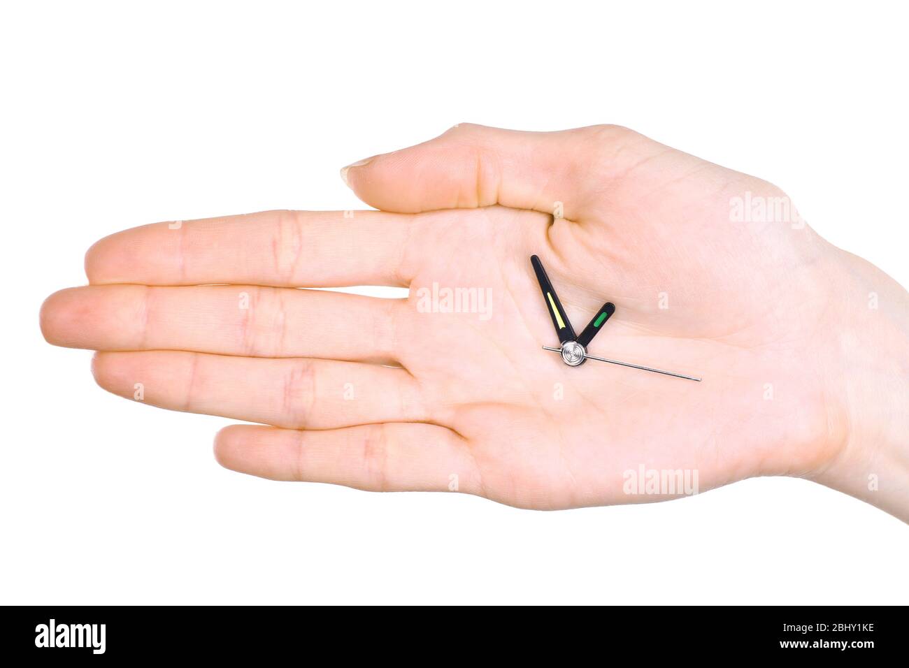 Hand holding clock arrows isolated on white Stock Photo - Alamy