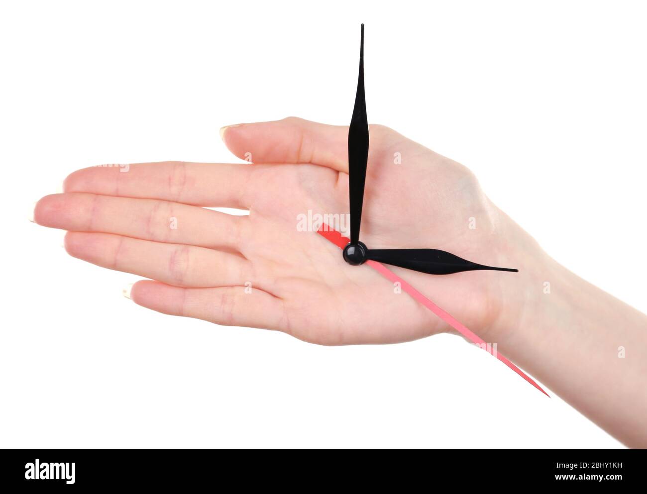 Hand holding clock arrows isolated on white Stock Photo - Alamy
