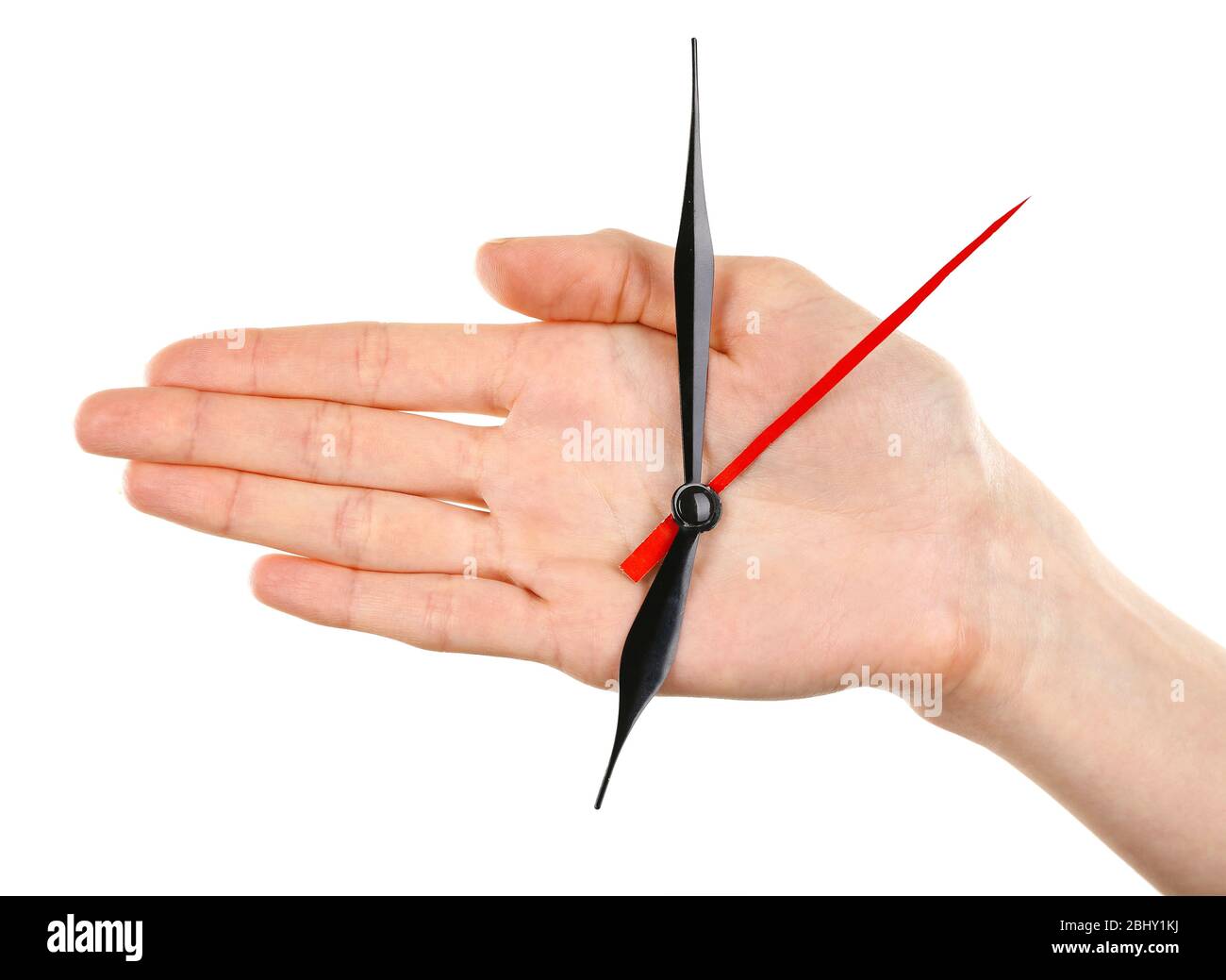 Hand holding clock arrows isolated on white Stock Photo - Alamy