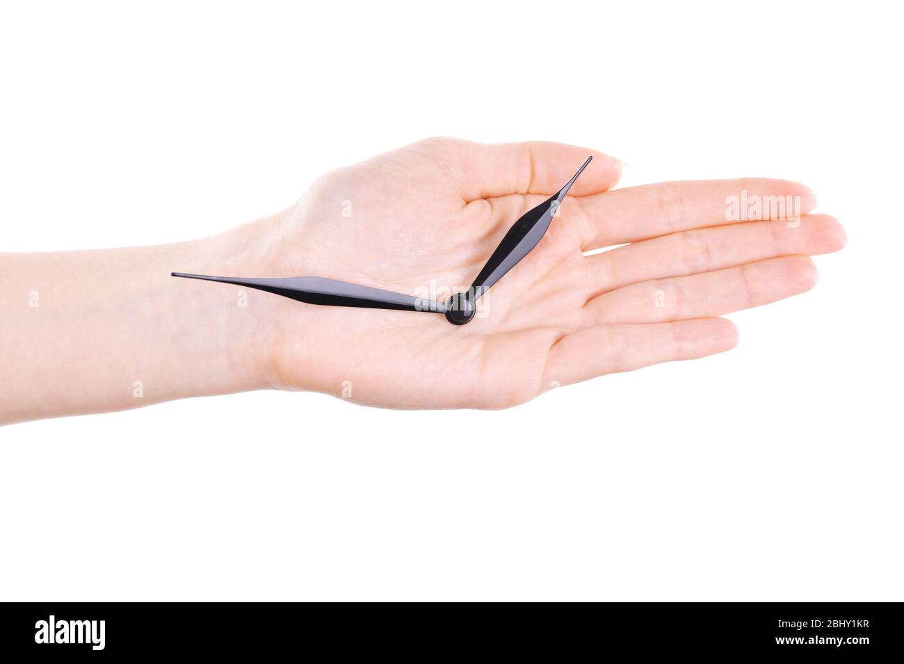 Hand holding clock arrows isolated on white Stock Photo - Alamy